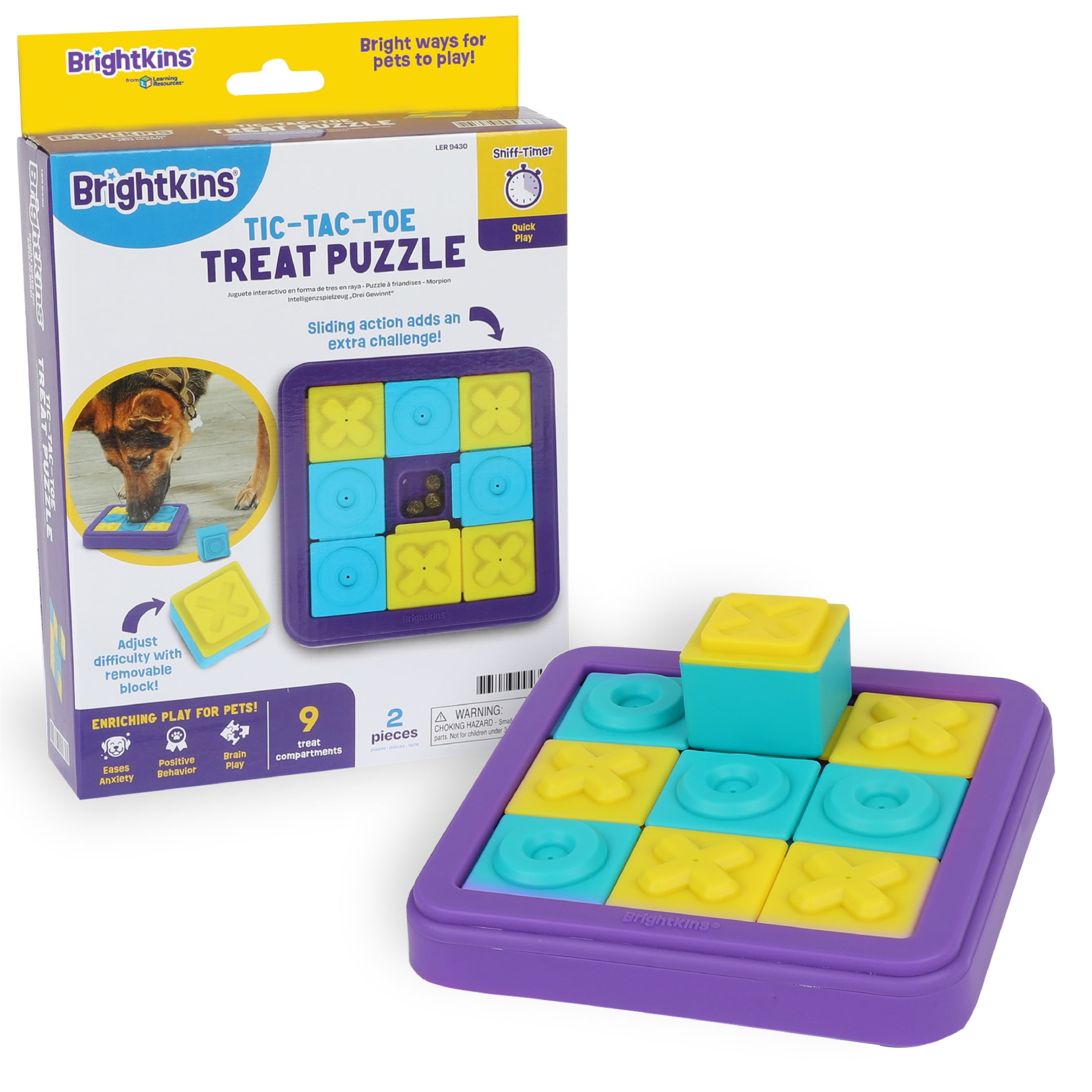 Brightkins Tic-Tac-Toe Treat Puzzle, Enrichment Interactive Dog ...