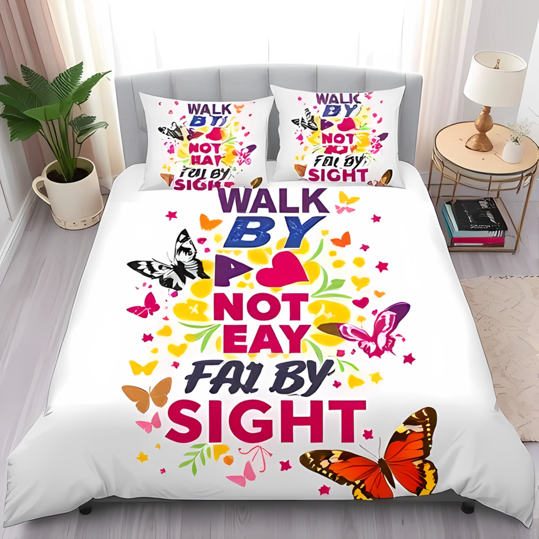 Brightly Colored 3-Piece Duvet Cover Set with Inspirational "Walk by ...