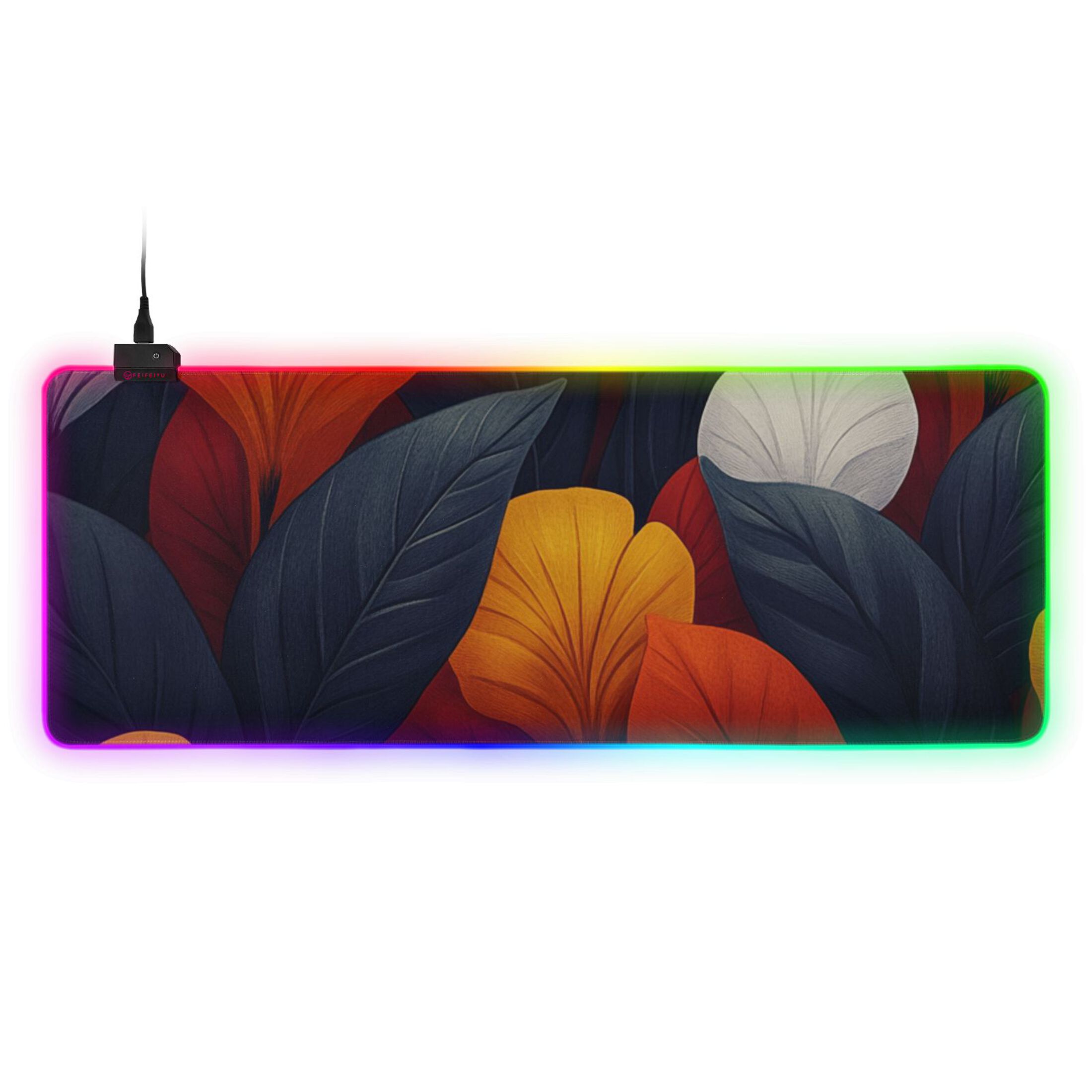 Brightly Colored Leaves RGB Gaming Mouse Pad Large Keyboard Mat Rubber ...