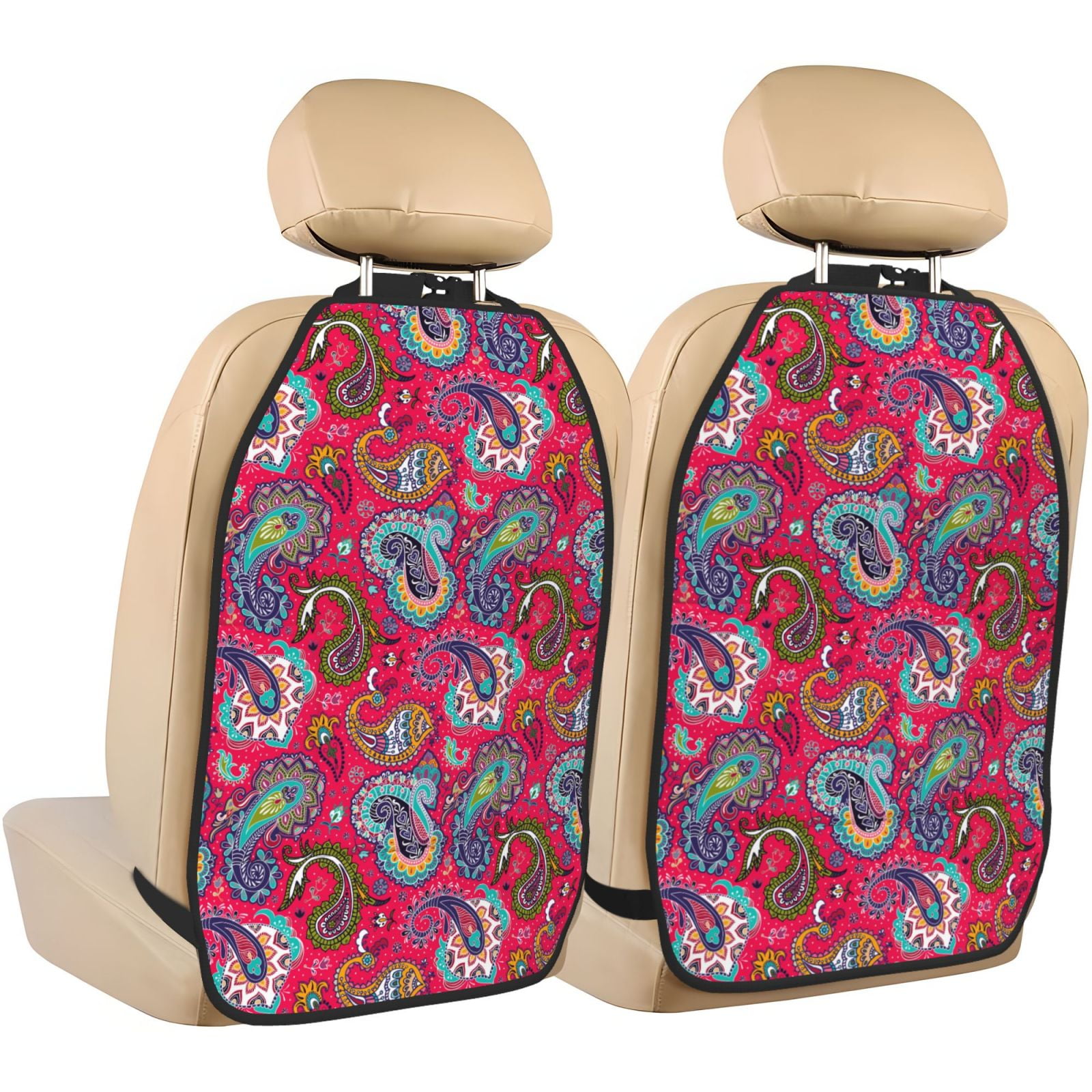 Brightly Colored Paisley Backseat Car Organizer, 2 Pack Kick Mats Back ...