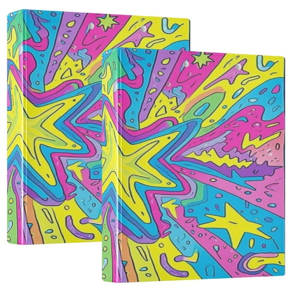 Brightly Colored Star 12.4x10.6in PVC Round Ring Binder, D-Ring 3-Hole ...