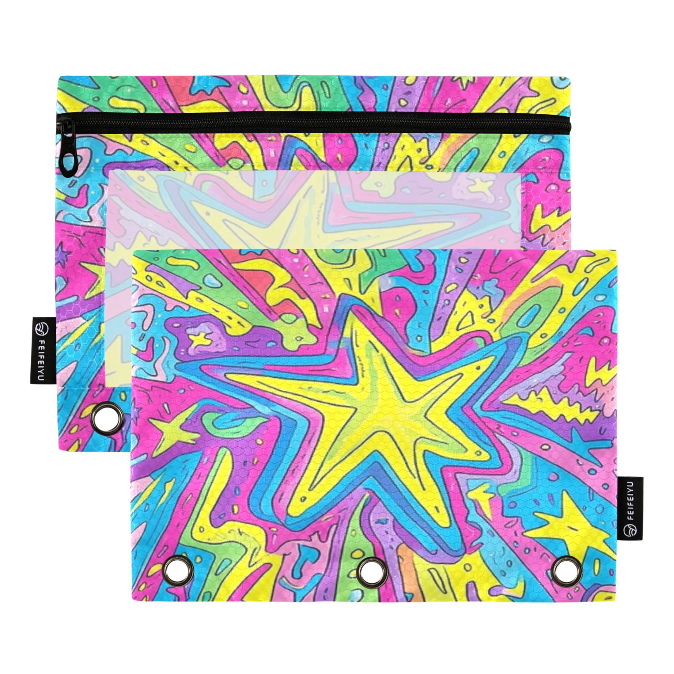 Brightly Colored Star 9.8x7.1in Water Resistant Binder Pouch, 3-Ring ...
