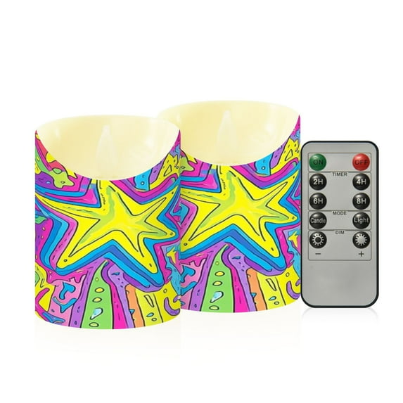 Brightly Colored Star Flameless Candles 2 PCS with Remote Realistic ...