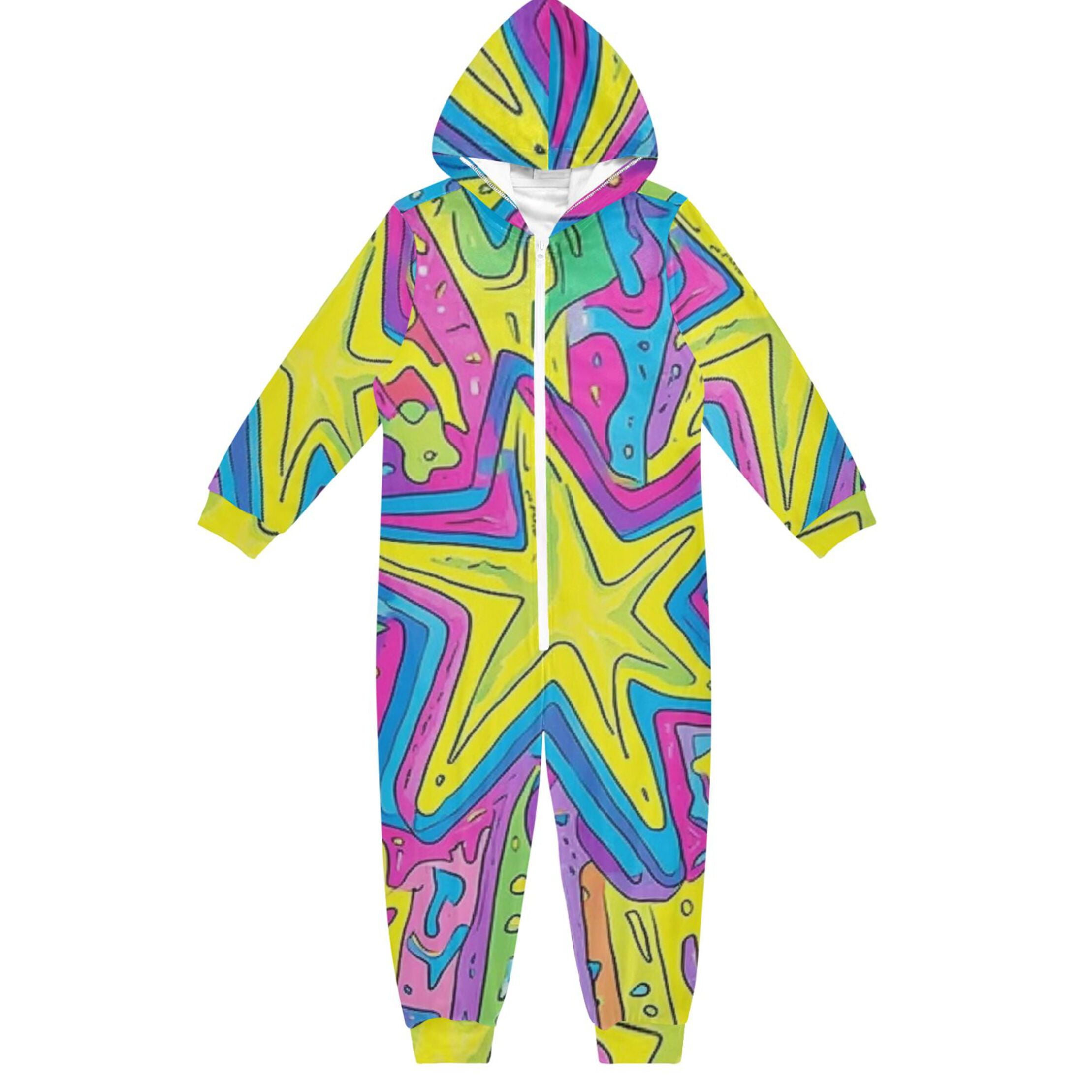 Brightly Colored Star One Piece Pajamas Soft Jumpsuit Cozy Sleep and ...
