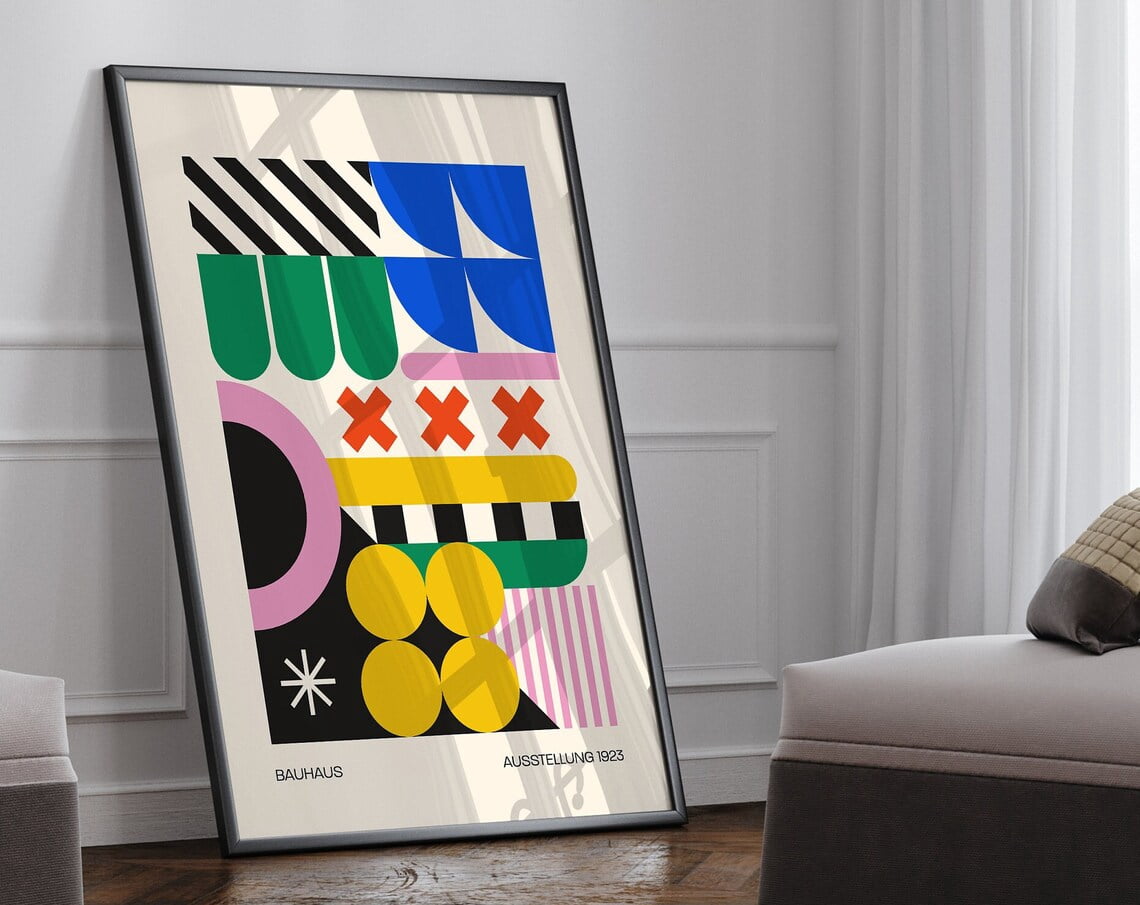 Brightly Coloured Bauhaus Poster,Able Art, Geometric Art Print, Mid ...