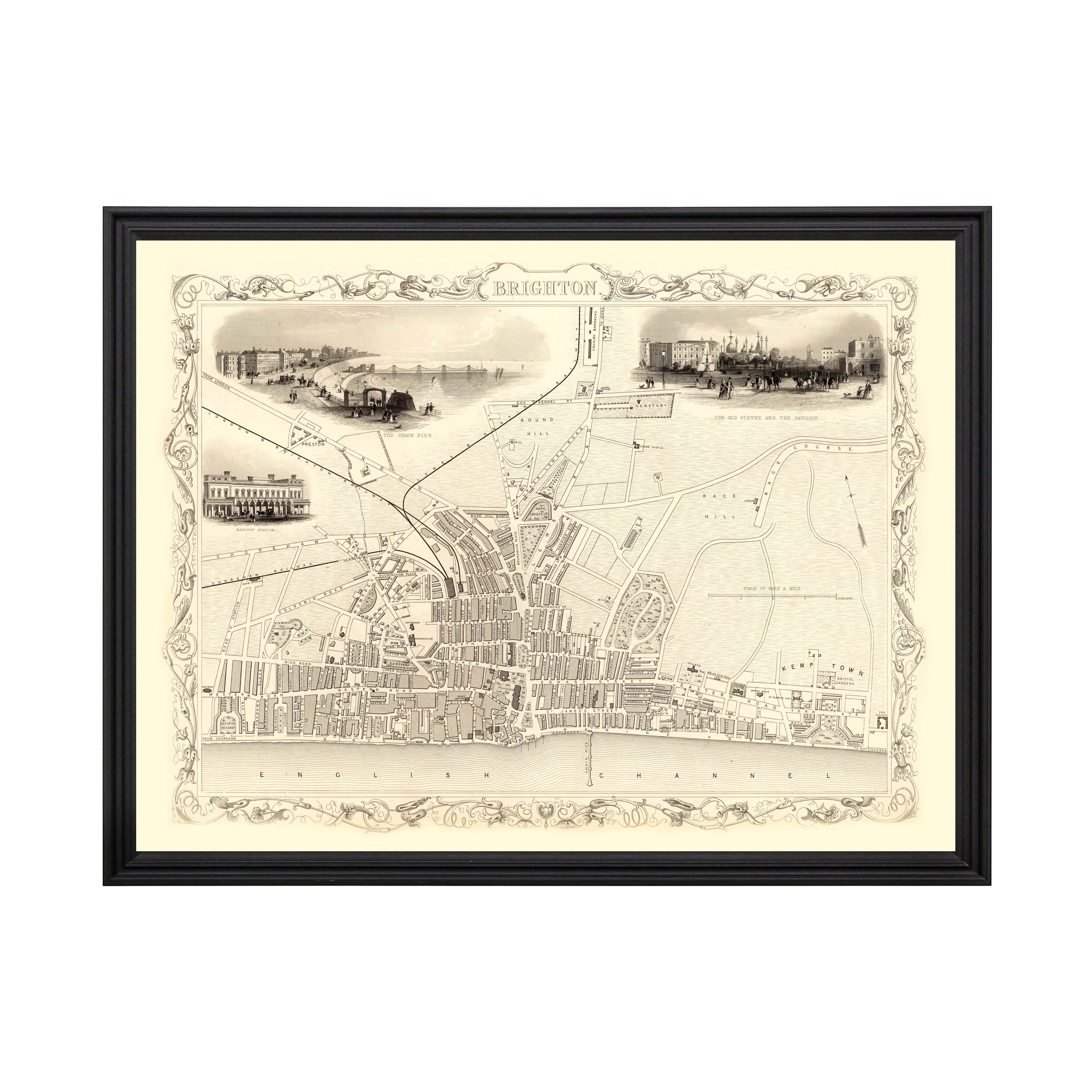 Brighton Art, 1851 Vintage Map of Brighton United Kingdom History Wall ...
