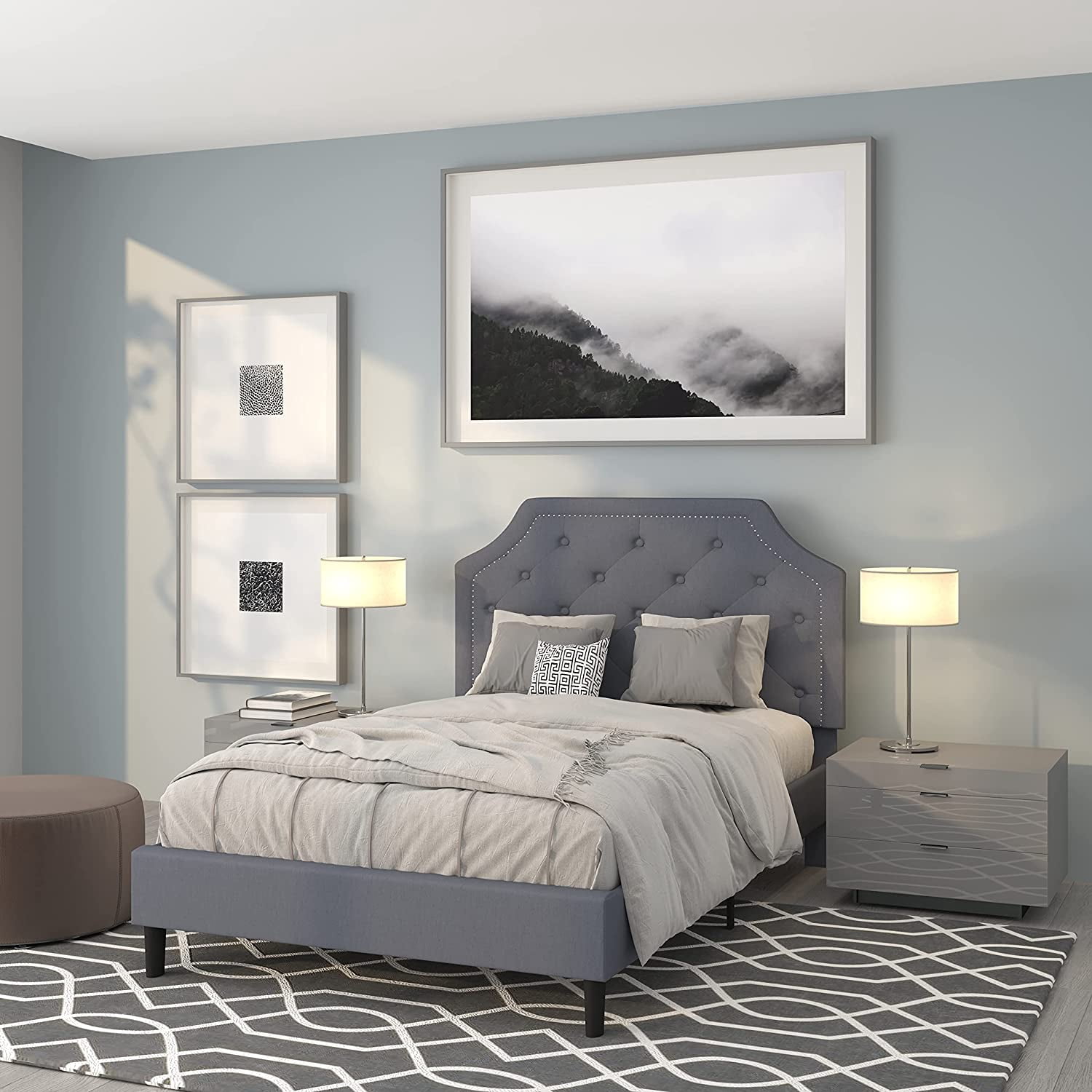 Brighton Full Size Tufted Upholstered Platform Bed in Light Gray Fabric ...