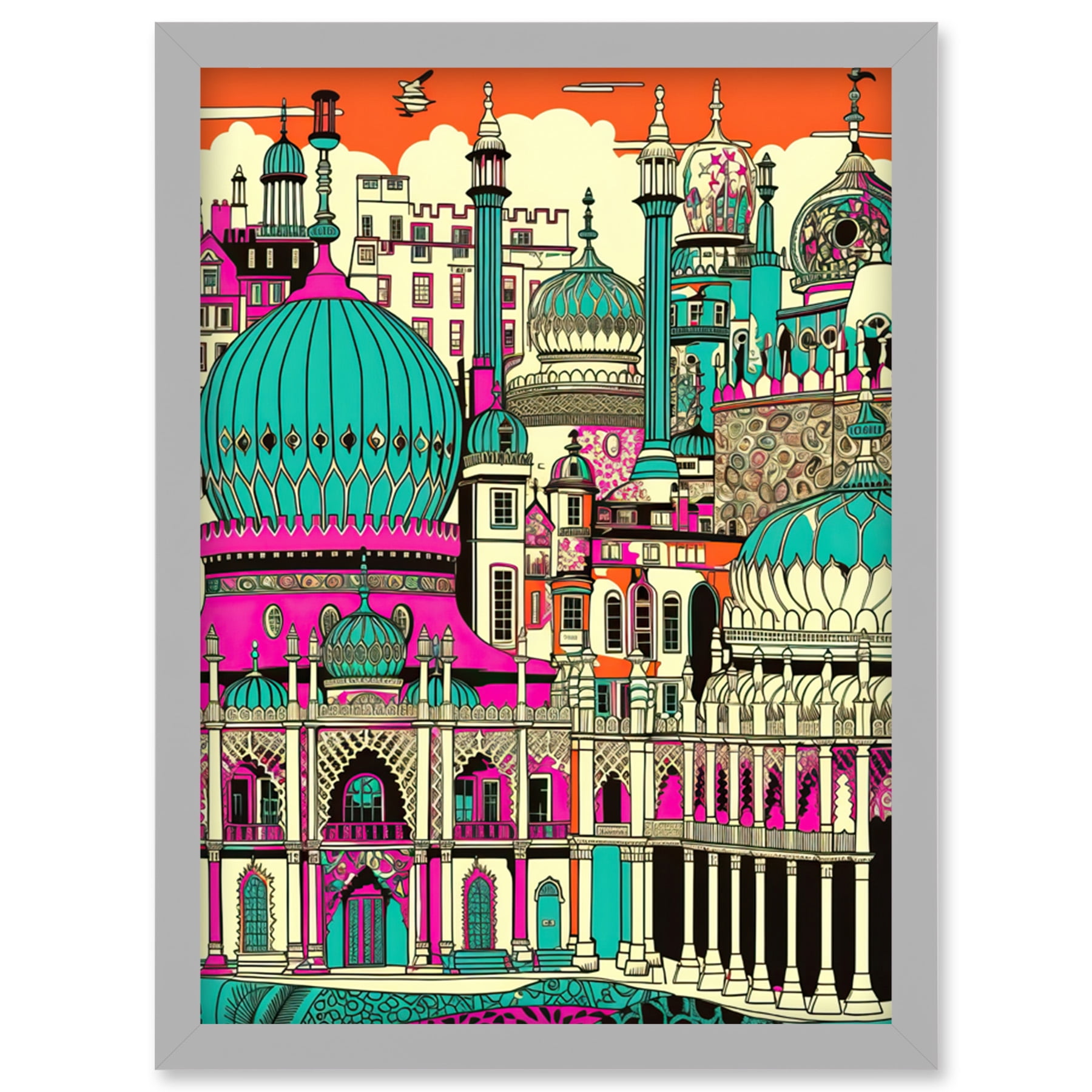 Brighton Royal Pavilion Palace Vibrant Detailed Artwork Framed Wall Art ...