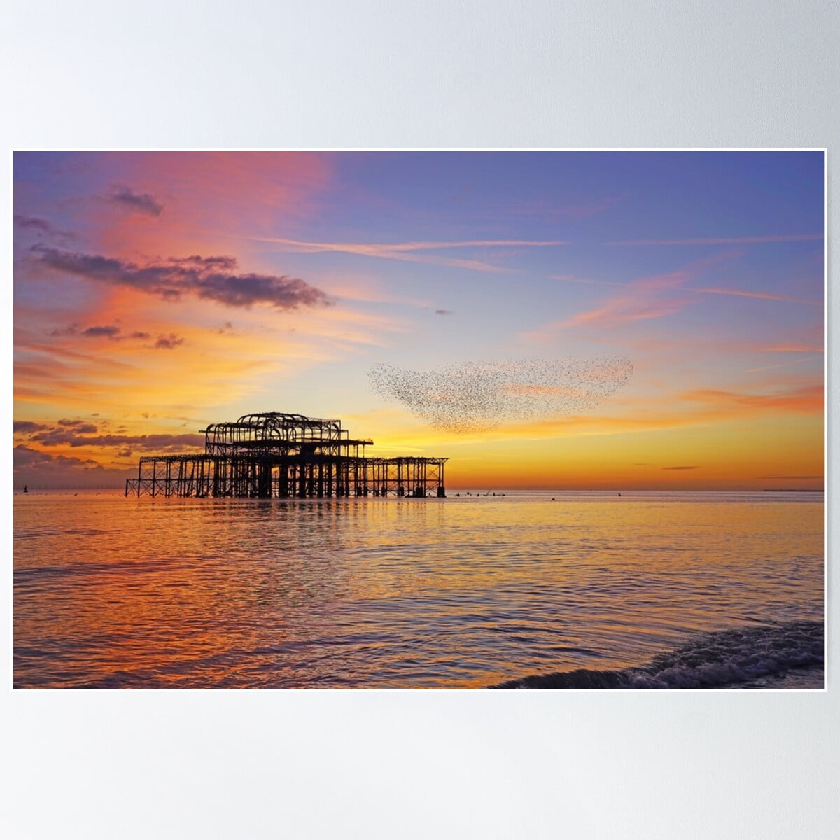 Brighton Sunset And Murmuration Poster Wall Art, Modern Wall Decor For ...