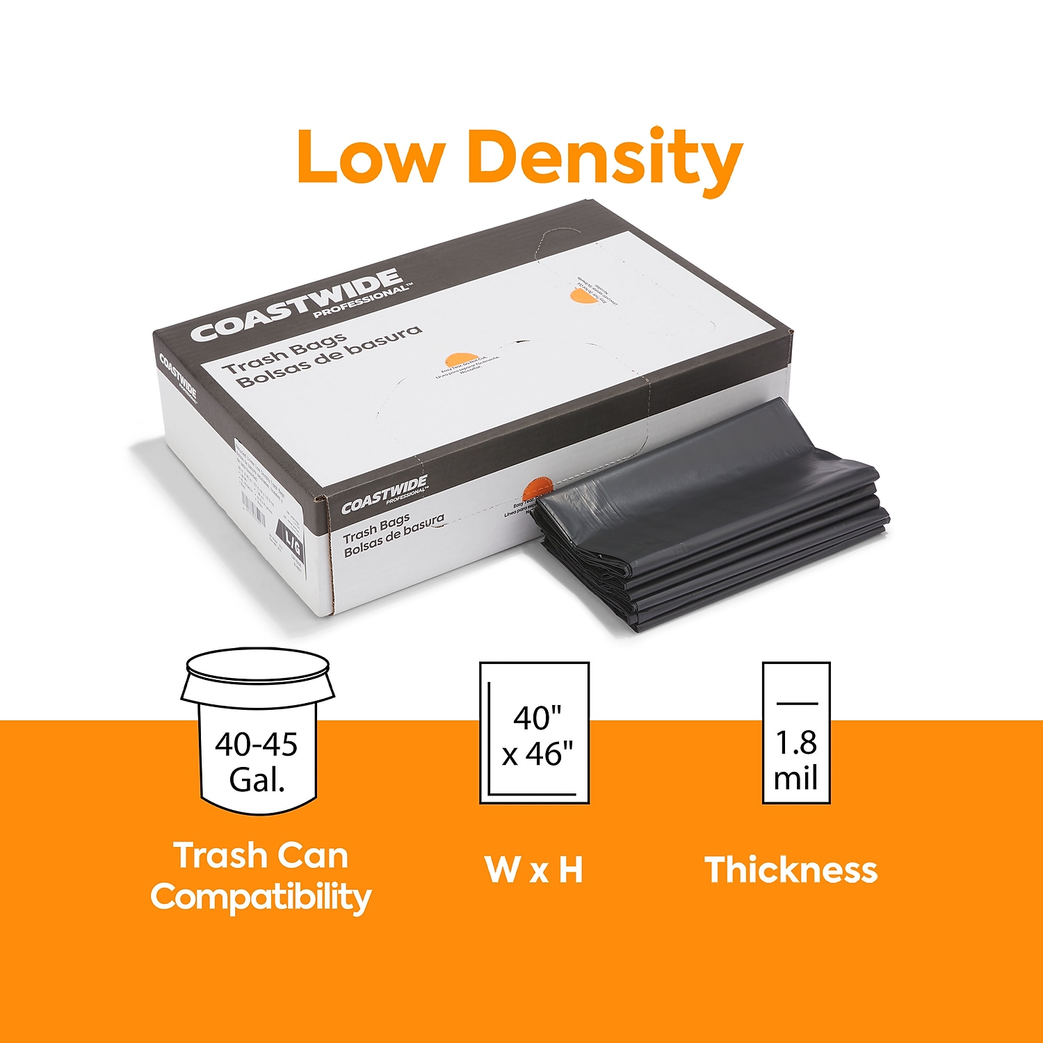 Brighton Trash BG 40-45 gal 40x46 Reprocessed Resin 1.8 Mil Black 100 ...