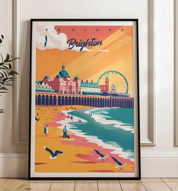 Brighton Travel Poster - England Wall Art Print, Illustration Poster ...