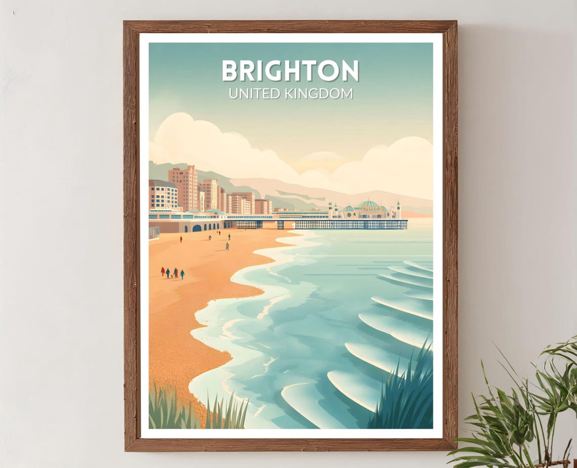 Brighton United Kingdom Retro Travel Mid Century Modern Vintage Coastal ...