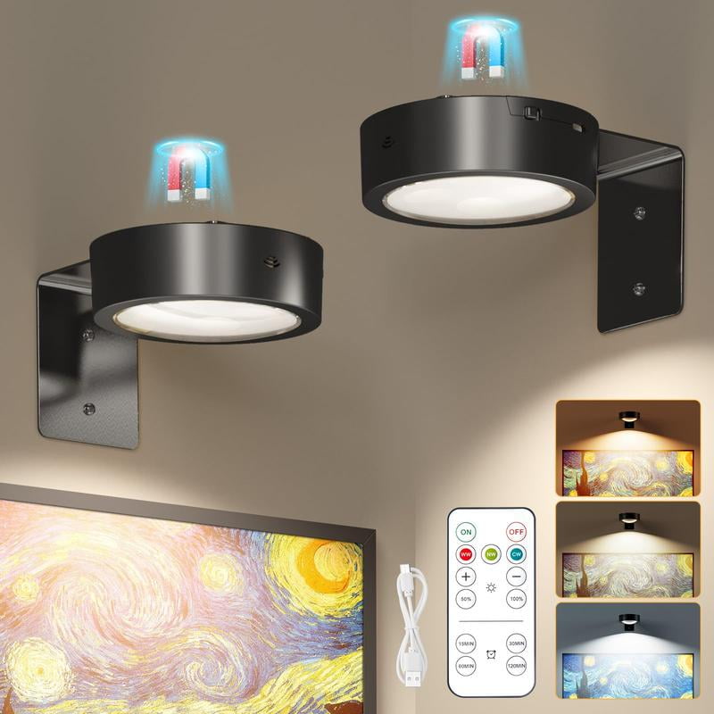 Brightown 3-Pack Picture Lights for Wall,Rechargeable Battery Operated ...