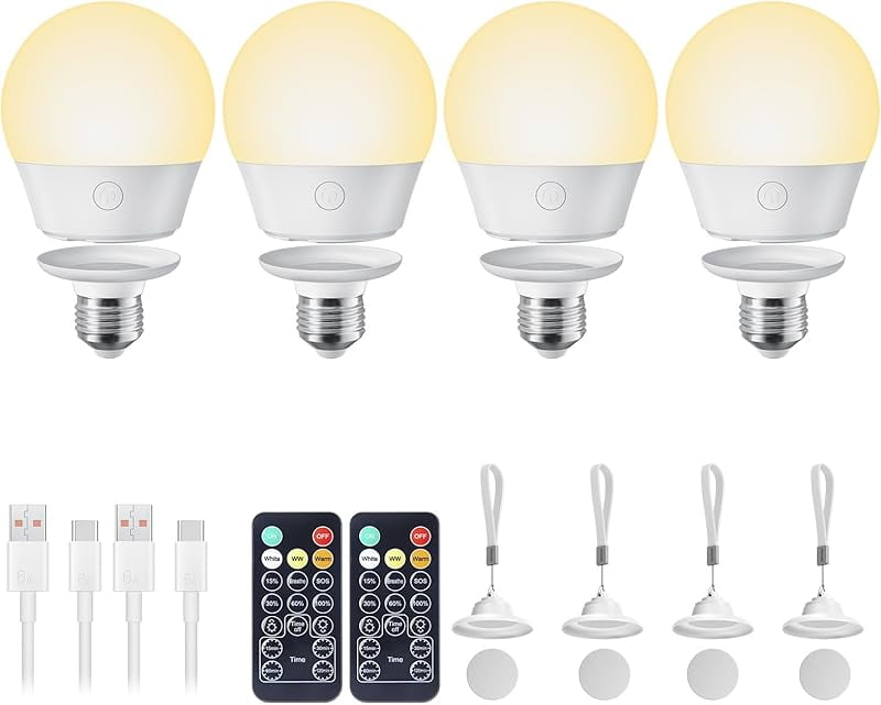 Brightown E26 Rechargeable Light Bulb with Remote Timer and 3 Color ...
