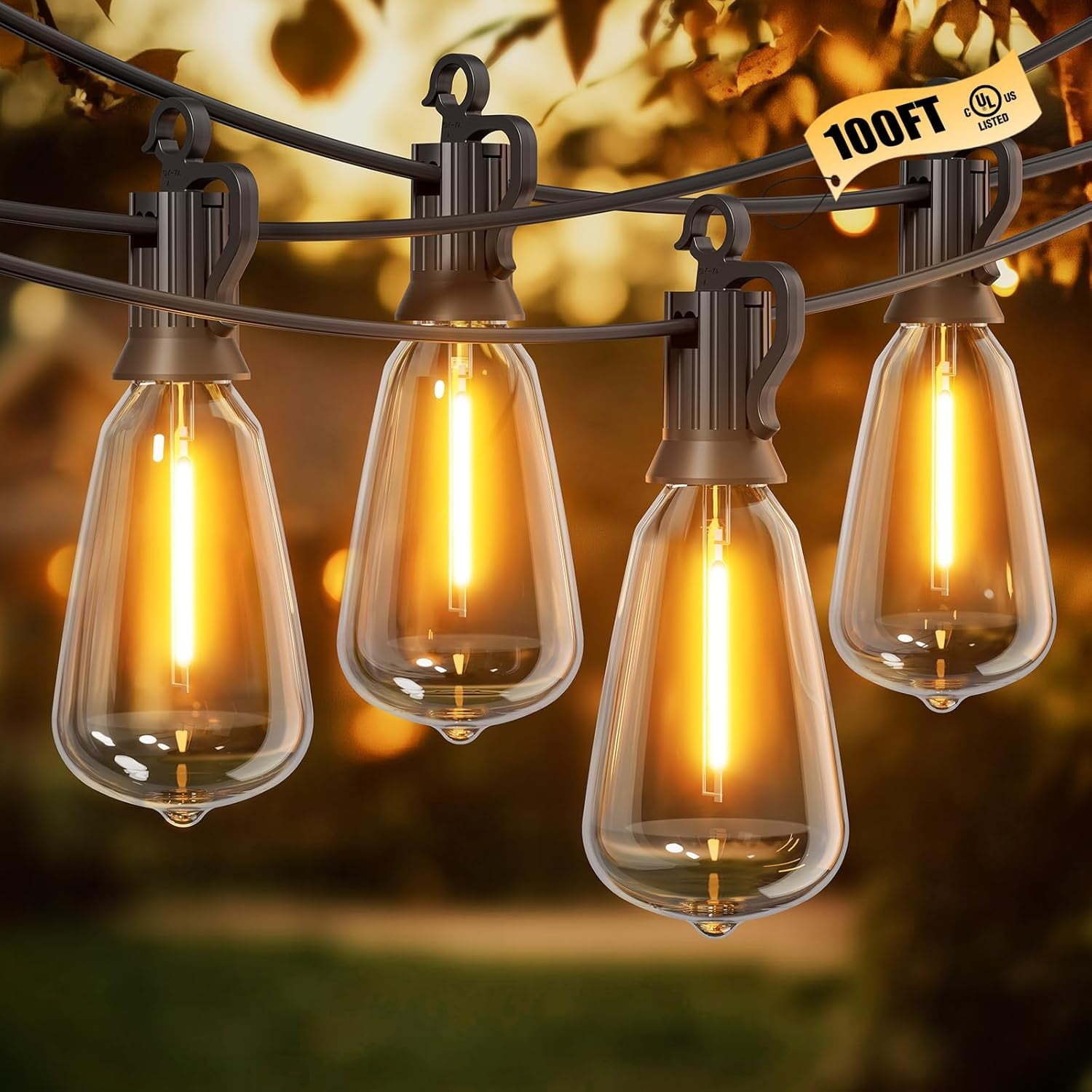 Brightown Outdoor String Lights, 100FT ST38 LED Patio Lights Shatterproof, Dimma - Walmart.com
