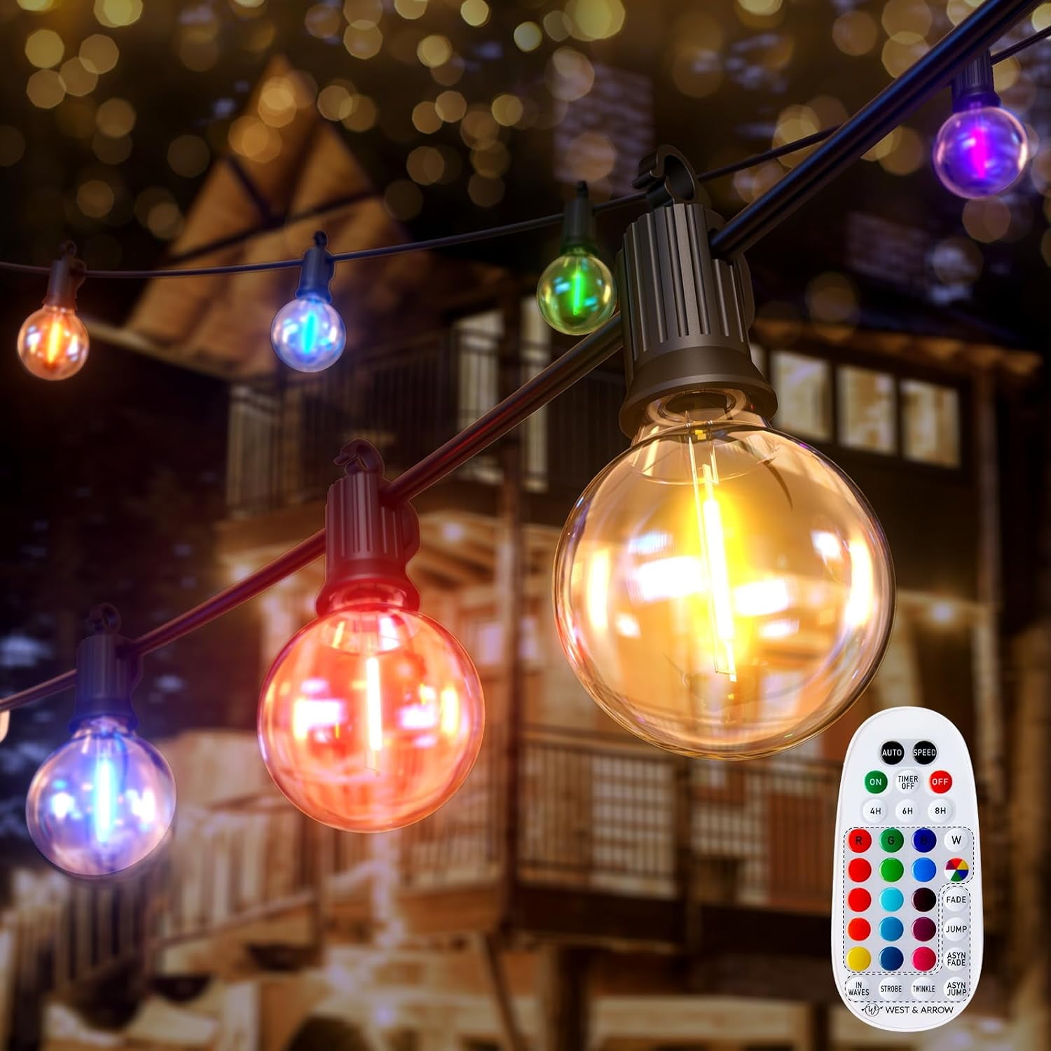 Brightown RGBW Outdoor String Lights, 25FT LED Patio Lights with Remote ...