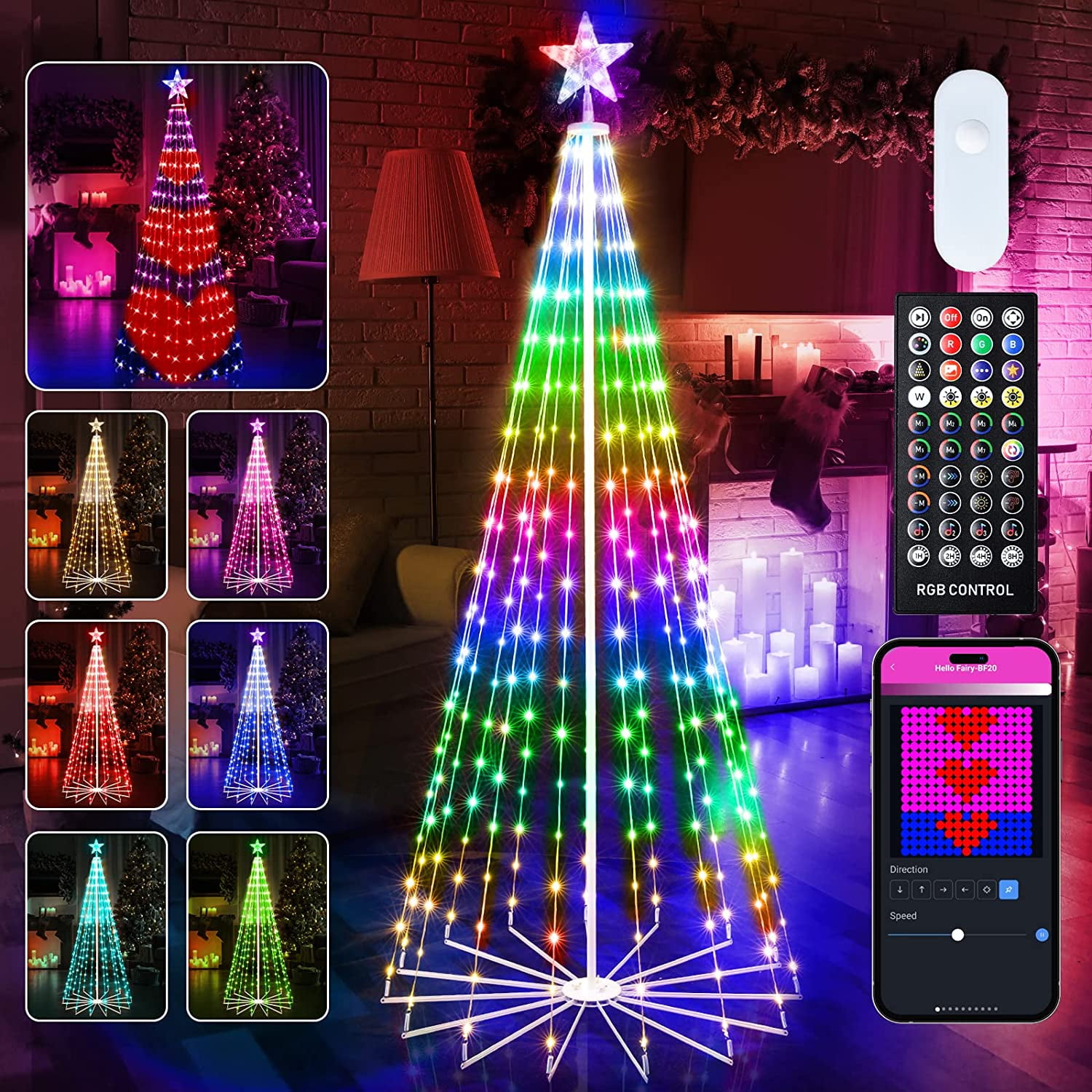 Brightown 6ft Smart LED Christmas Tree, 265 LED with APP & Music Sync ...