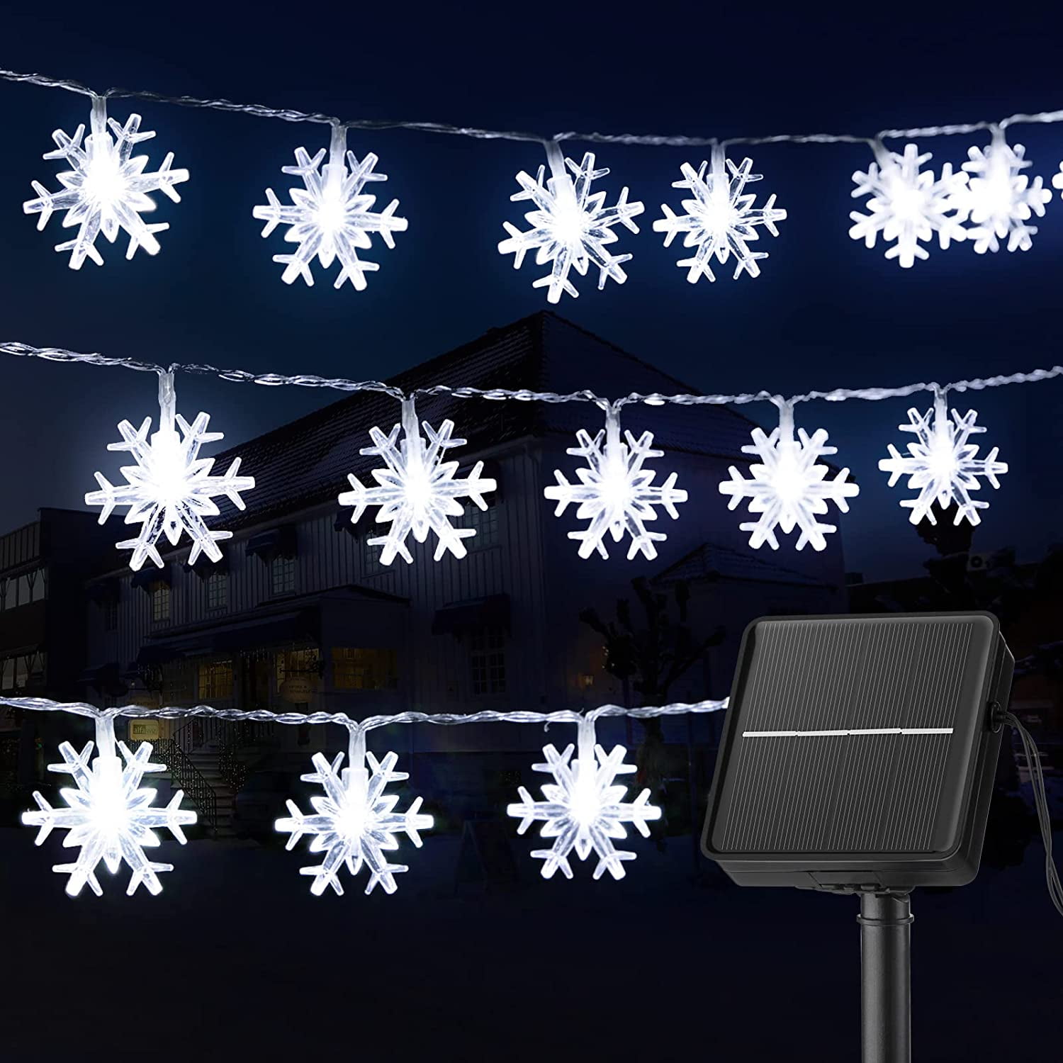 Brightown 50 LED Solar Snowflake String Lights, 31 Ft, Waterproof, 8 ...