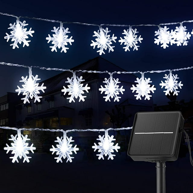 Brightown 50 LED Solar Snowflake String Lights, 31 Ft, Waterproof, 8 ...