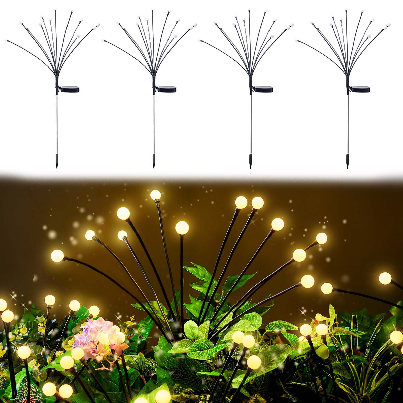 Brightown Solar Lawn Lights - 4 Pack, 12 LED, Wind Sway, 2 Modes ...