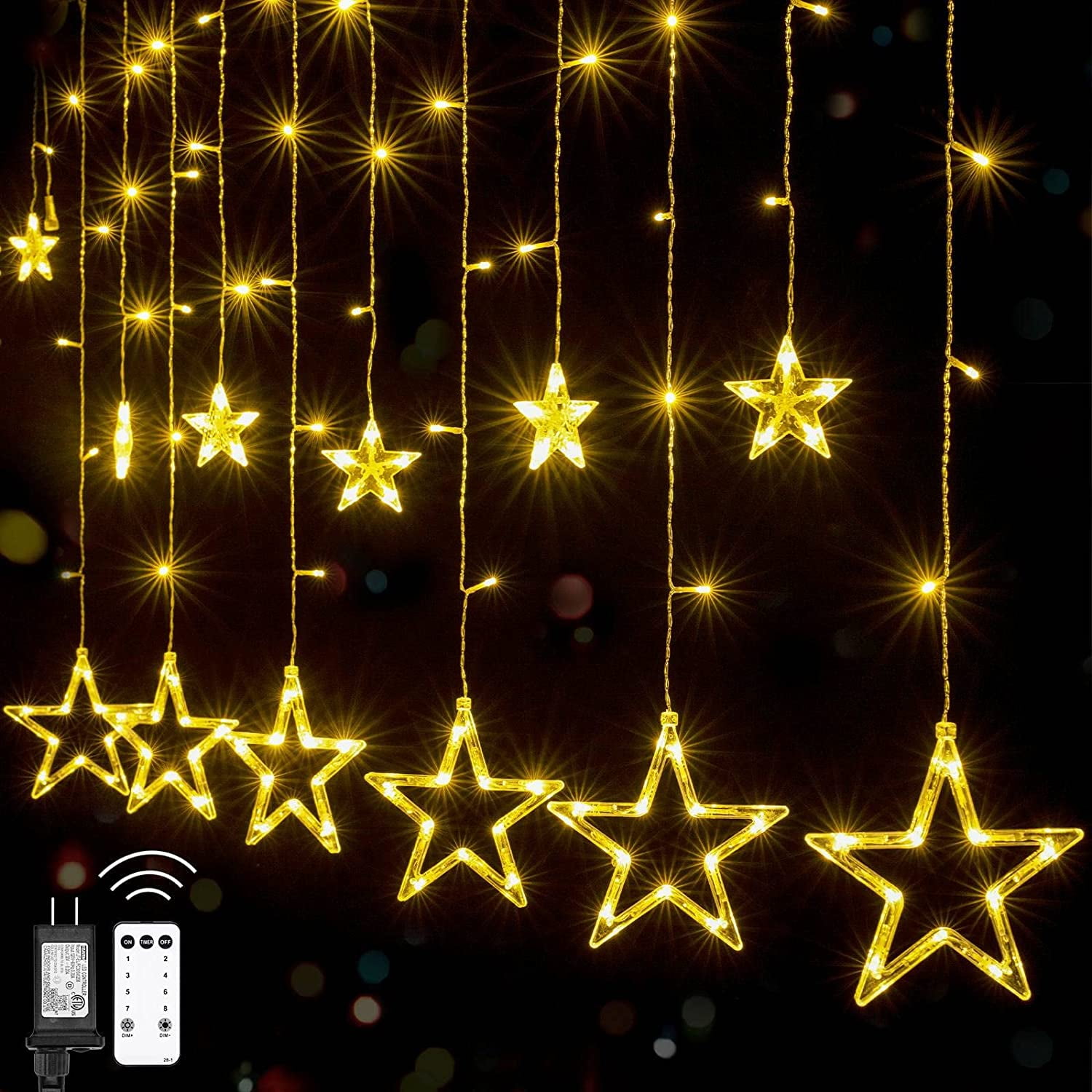 Brightown Star String Lights - 138 LED, 12 Stars, 8 Modes, Waterproof ...