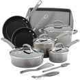 Brights Nonstick Cookware Pots and Pans Set, 14 Piece, Sea Salt Gray ...
