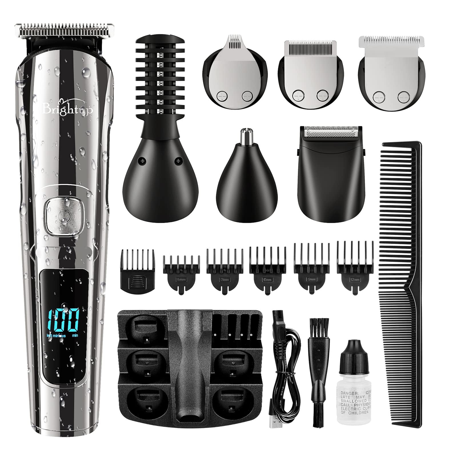 Brightup Beard Trimmer for Men - 19 Piece Mens Grooming Kit with Hair ...