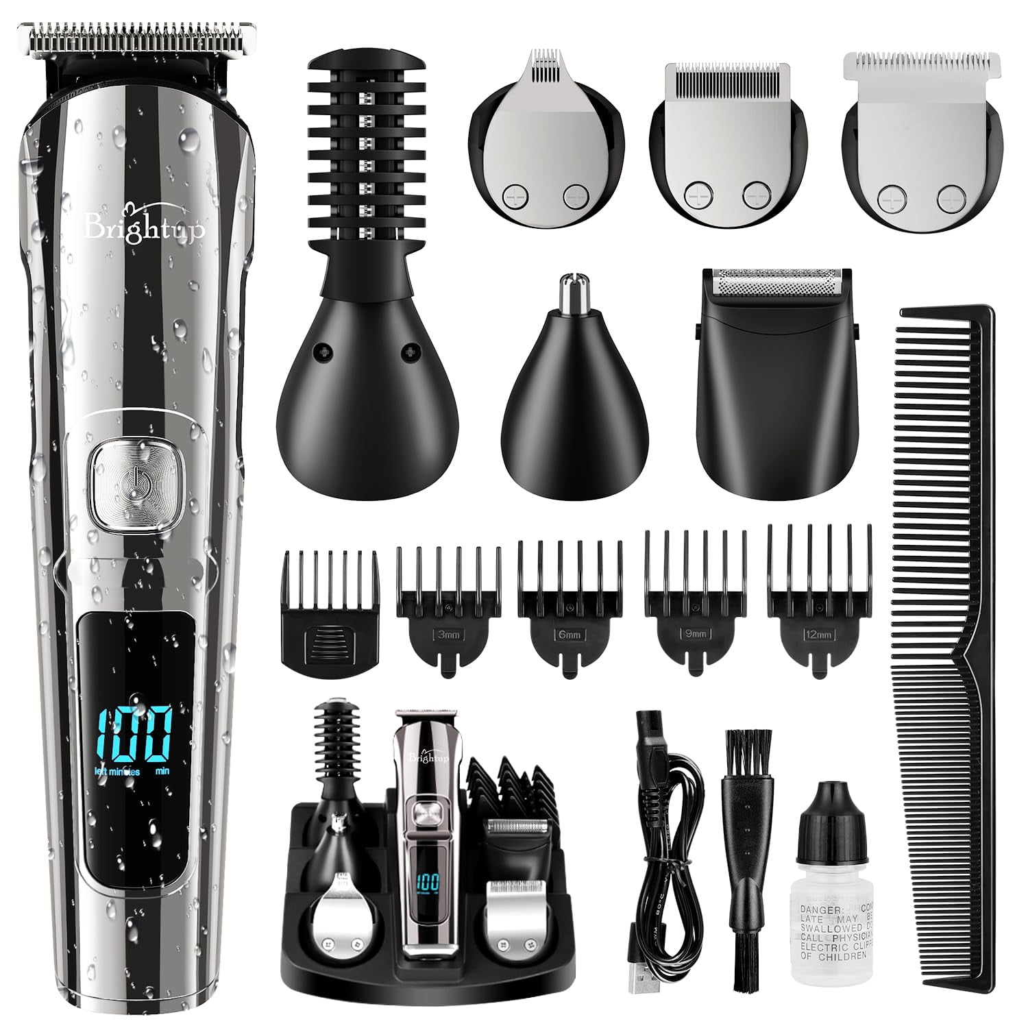 Brightup Beard Trimmer for Men - Electric Razor & Shaver, Hair Clippers Trimmers Set, IPX7 ...