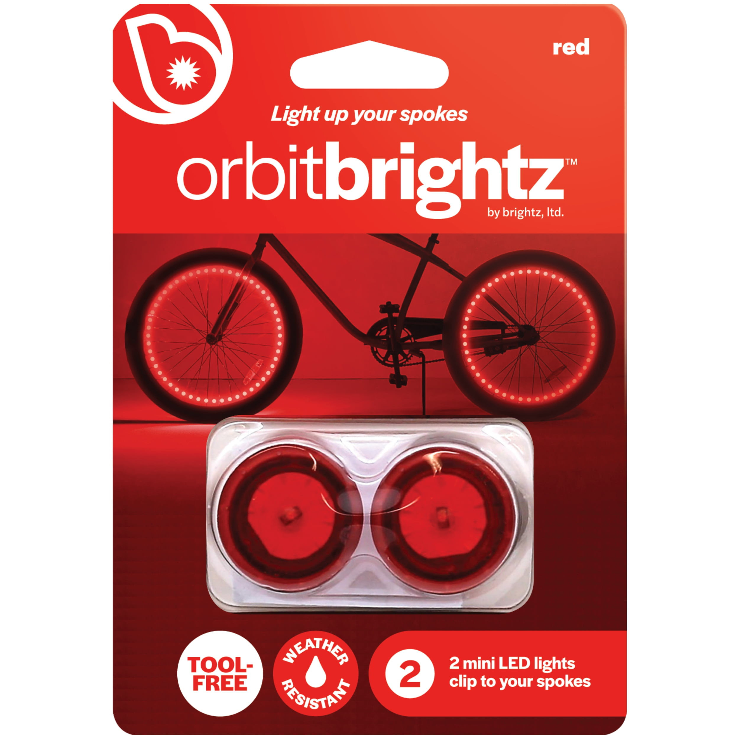 Brightz OrbitBrightz LED Bike Spoke Lights, Red, 2-Pack - Walmart.com