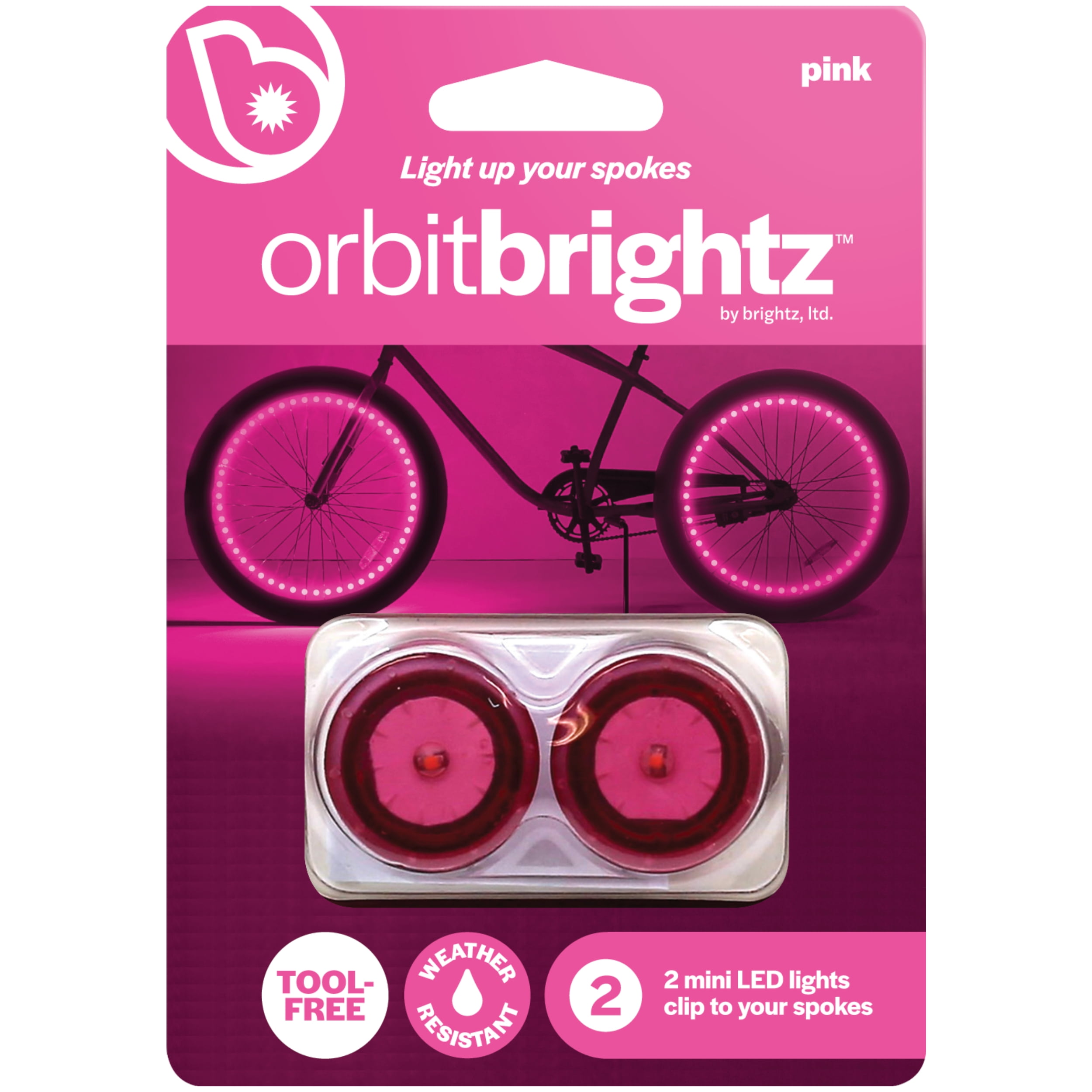 Brightz Orbit Pink LED Bicycle Spoke Clip Lights, 2 Pack - Walmart.com