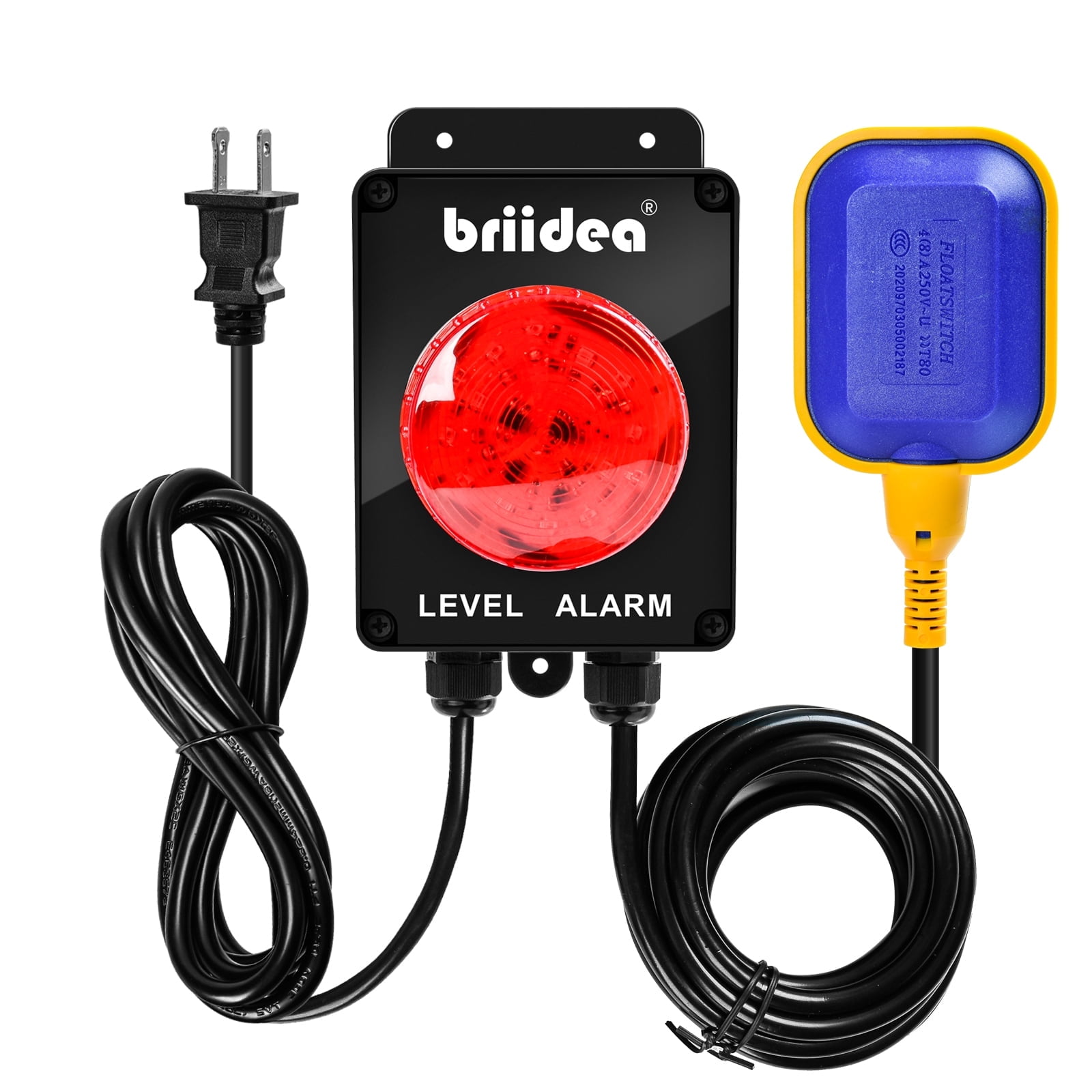 Briidea Sump Pump Alarm, 110dB, LED Indicator, 10ft Float Switch ...