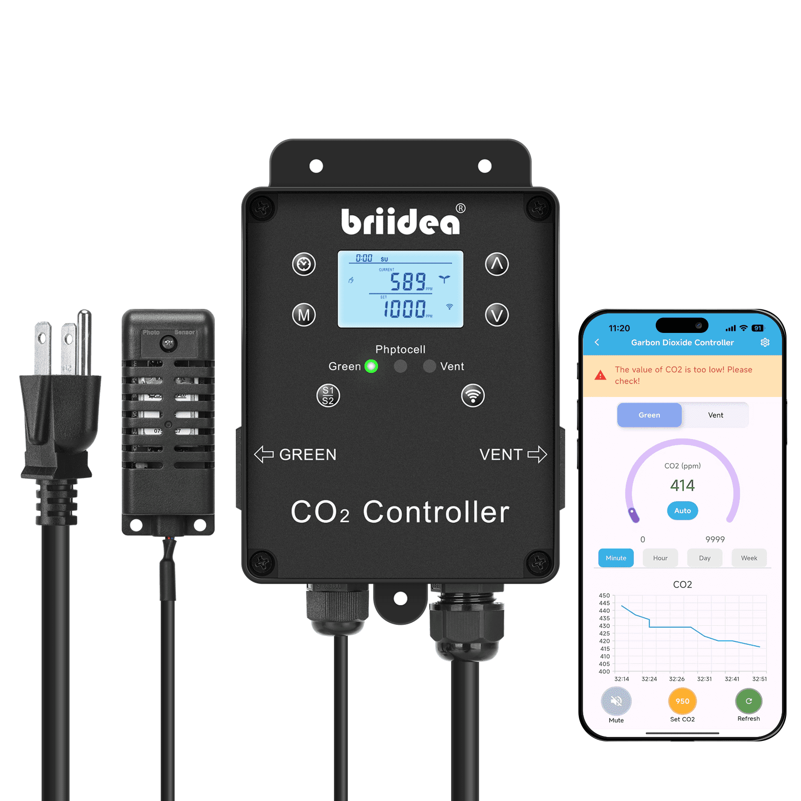 Briidea Wi-Fi CO2 Controller for Grow Tent, Two-Plug System Fit with ...