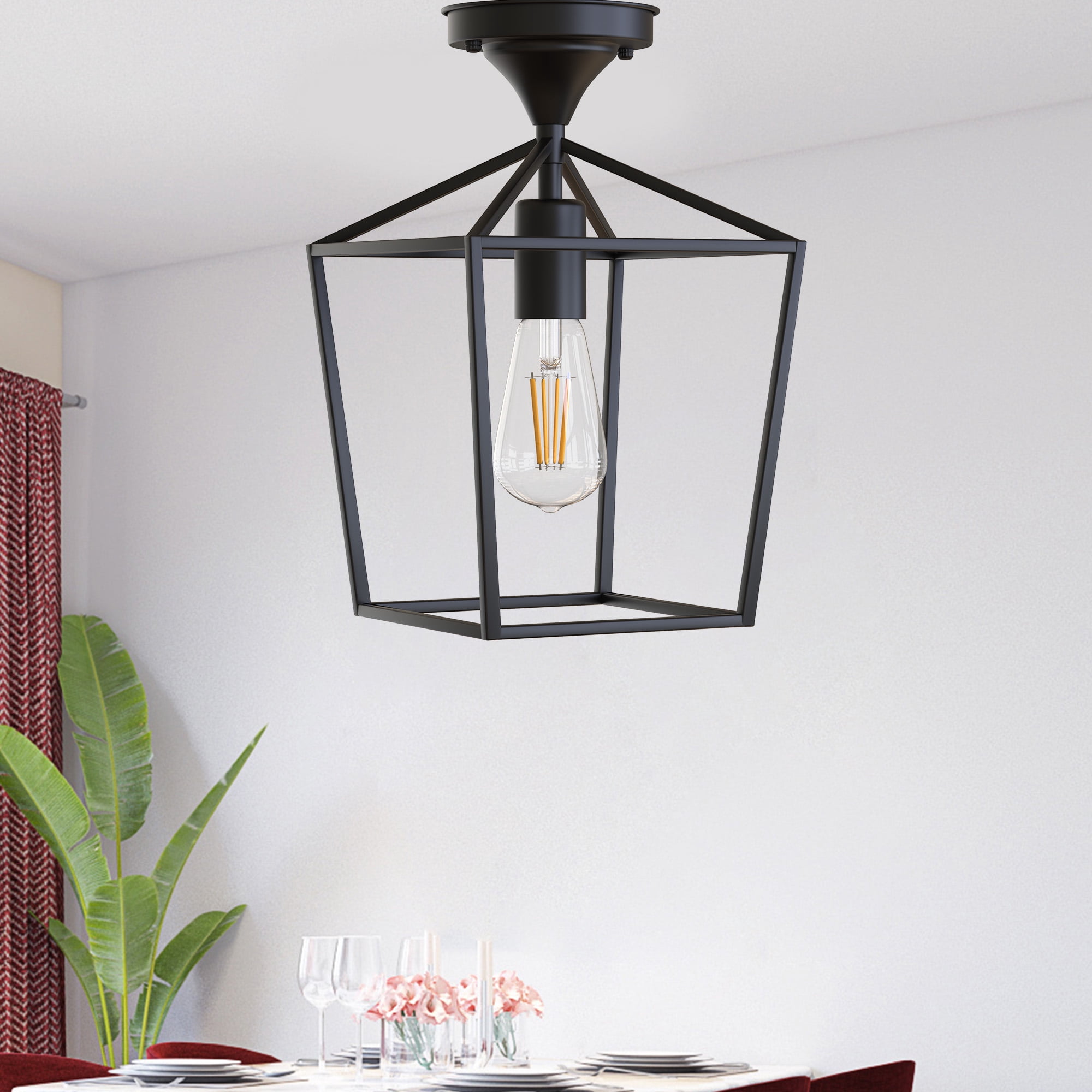 Briignite 1-Light Black Semi Flush Mount,Farmhouse Retro Cage Celling ...