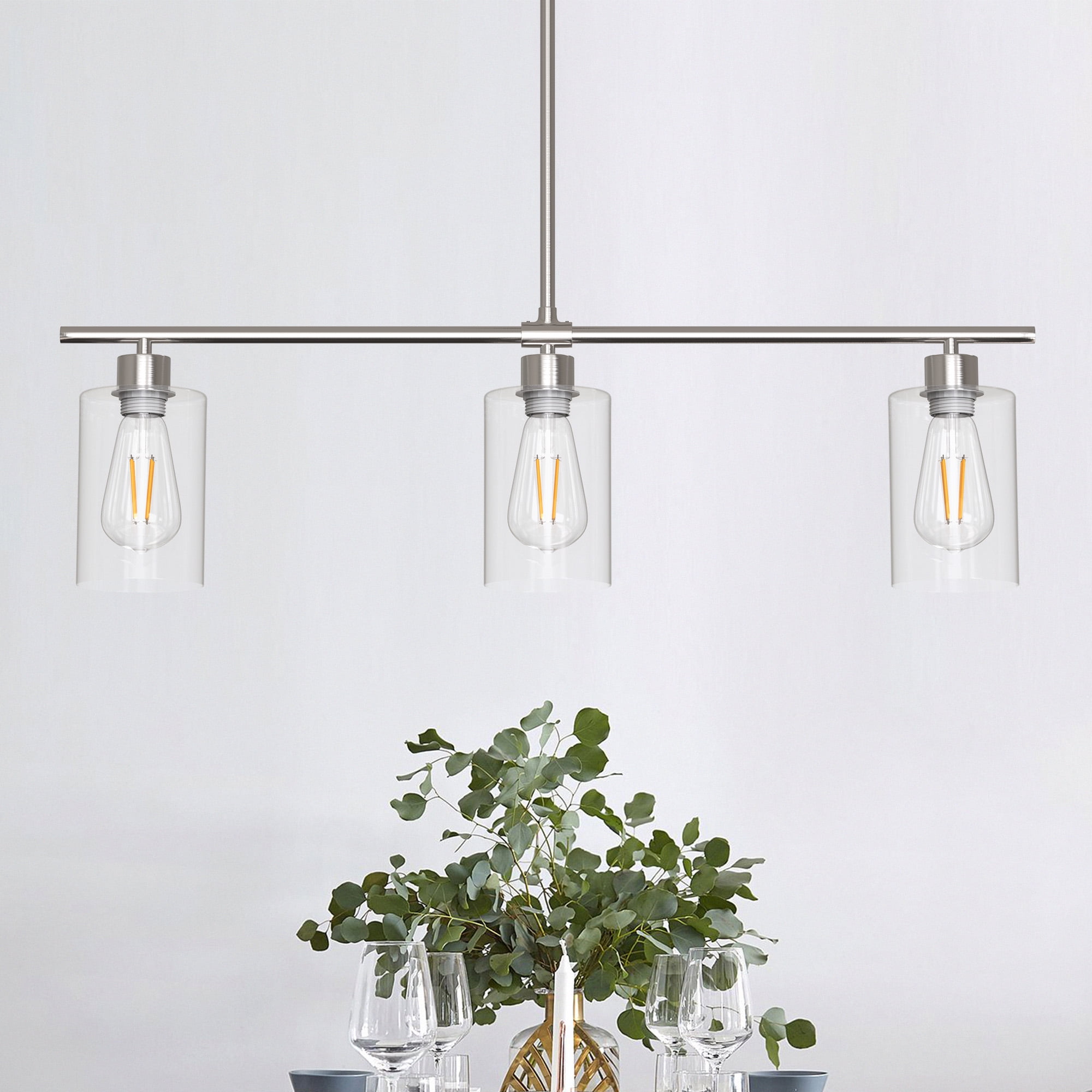 Briignite 3-Light Silver Linear Pendant Lighting,Kitchen Island ...