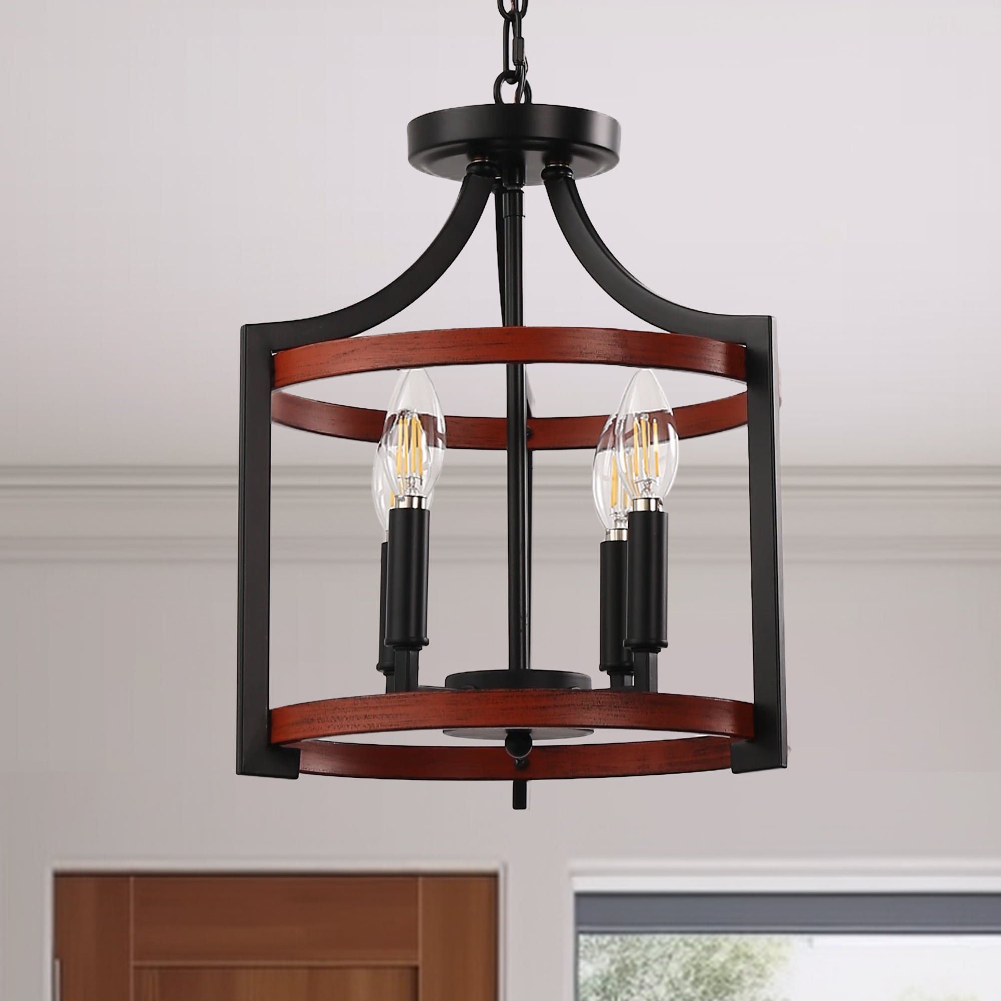 Briignite 4-Light Farmhouse Chandelier, Convertible Semi Flush Mount ...