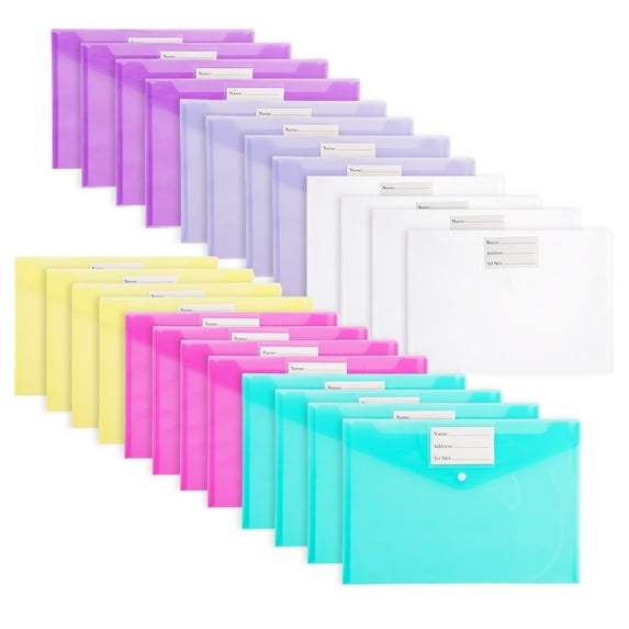 BrilhoGlee 24 Pack Plastic File Folders, A4 Size 13x9 Inches, Snap ...
