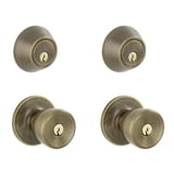 Brill Keyed Entry Knob And Antique Brass Single Cylinder Deadbolt ...