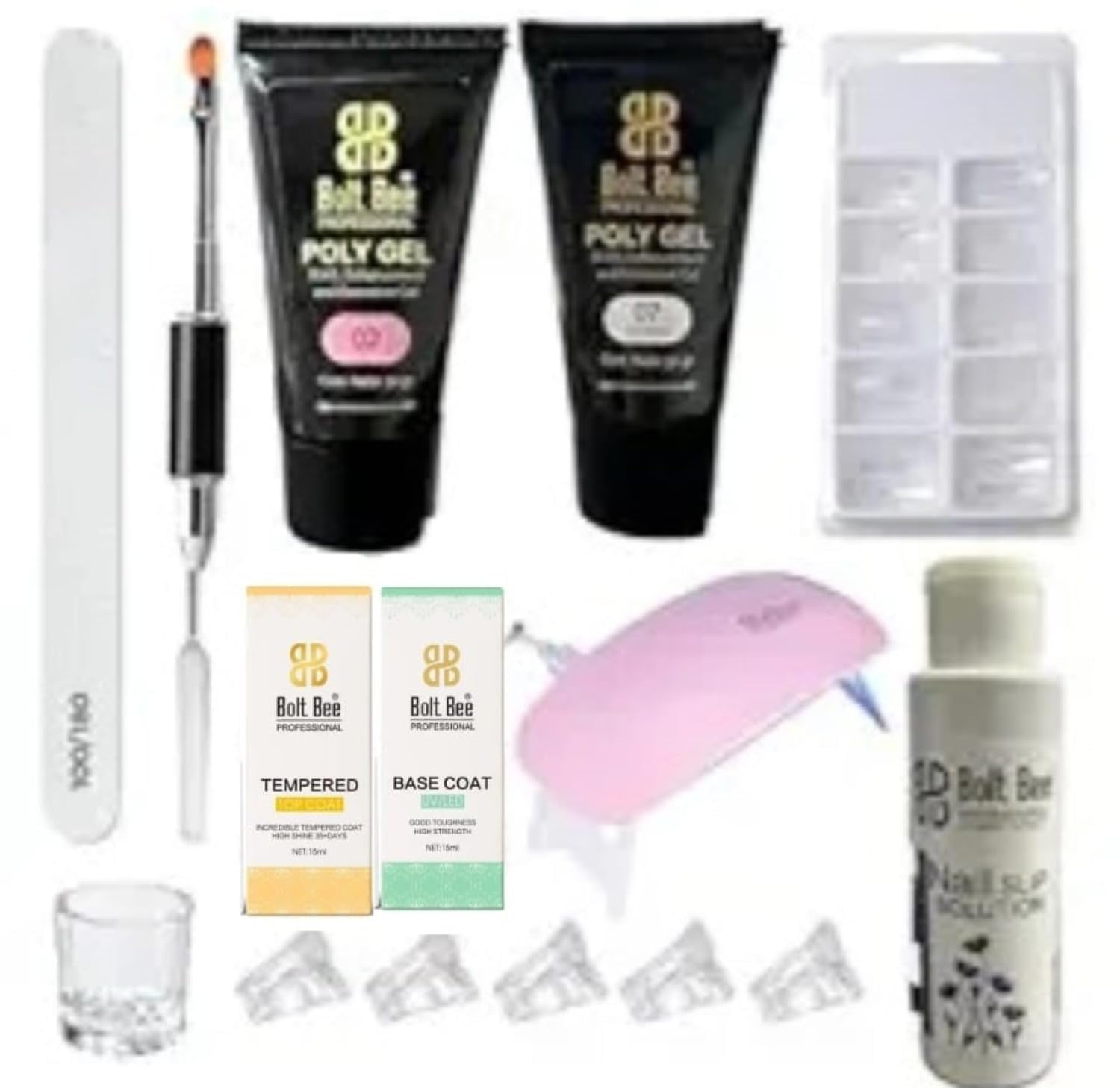 Brille Bee Nail Extension Polygel Kit UV Lamp 2x30ml Polygel Tubes Slip ...