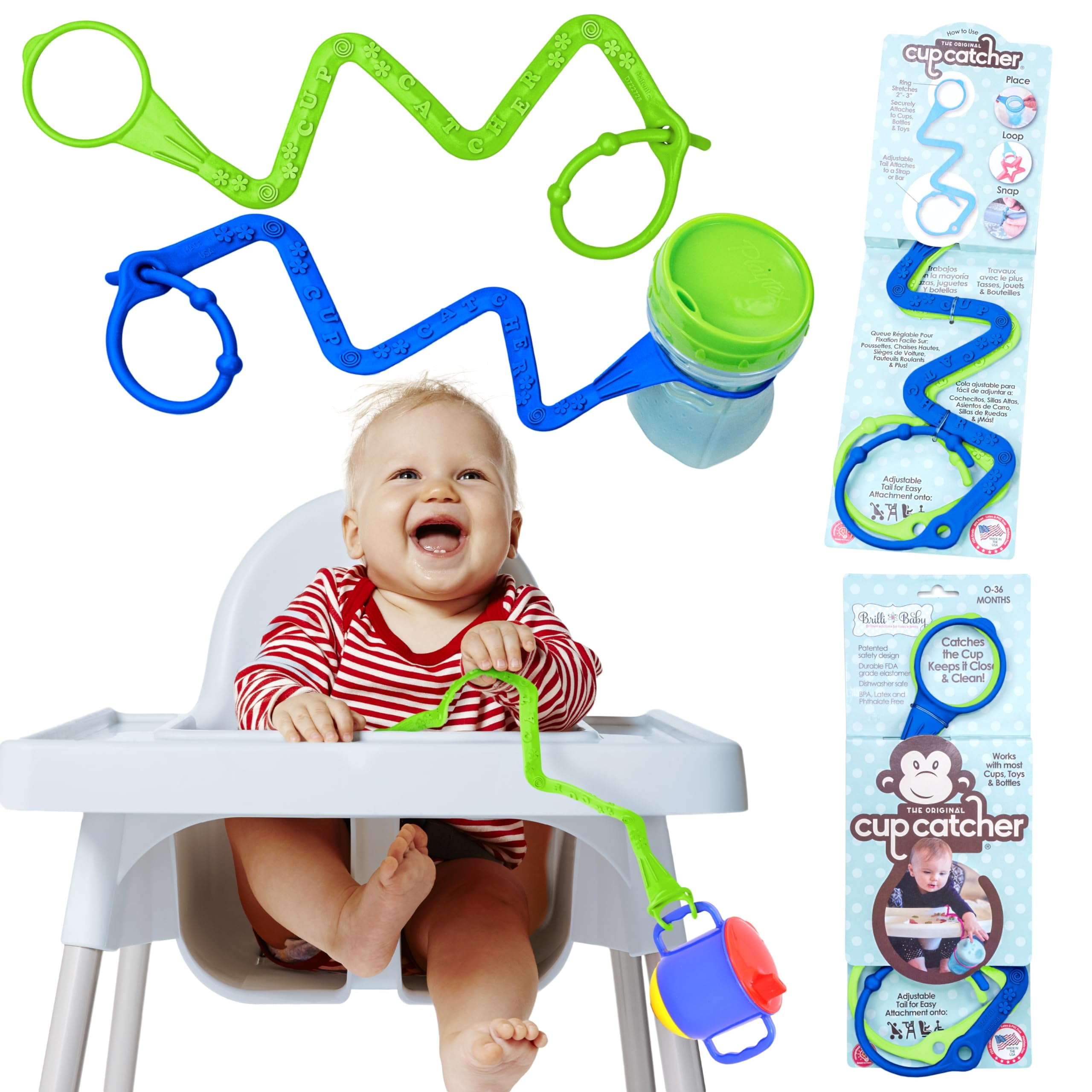 Brilli Baby Cup Catcher - 2-Pack Navy & Lime Sippy Cup Safety Tethers ...