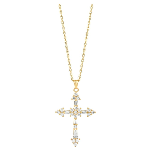 Brilliance Fine Jewelry 10K Yellow Gold Cubic Zirconia Cross on 18 ...