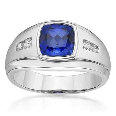 Men's .925 Sterling Silver With Created Blue Sapphire and Simulated ...