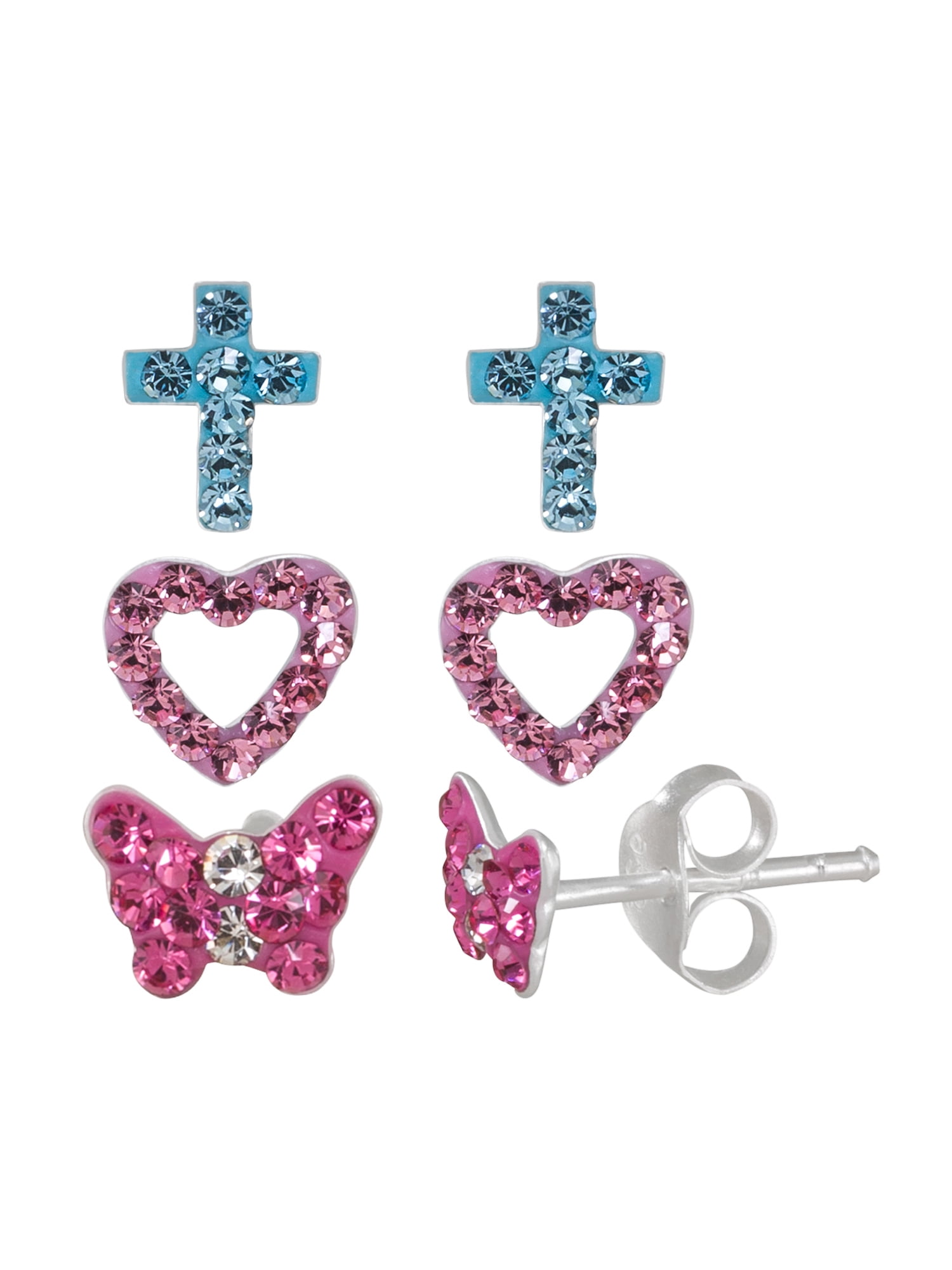 Brilliance Fine Jewelry Girls' Crystal Purple Heart, Blue Cross, Pink ...