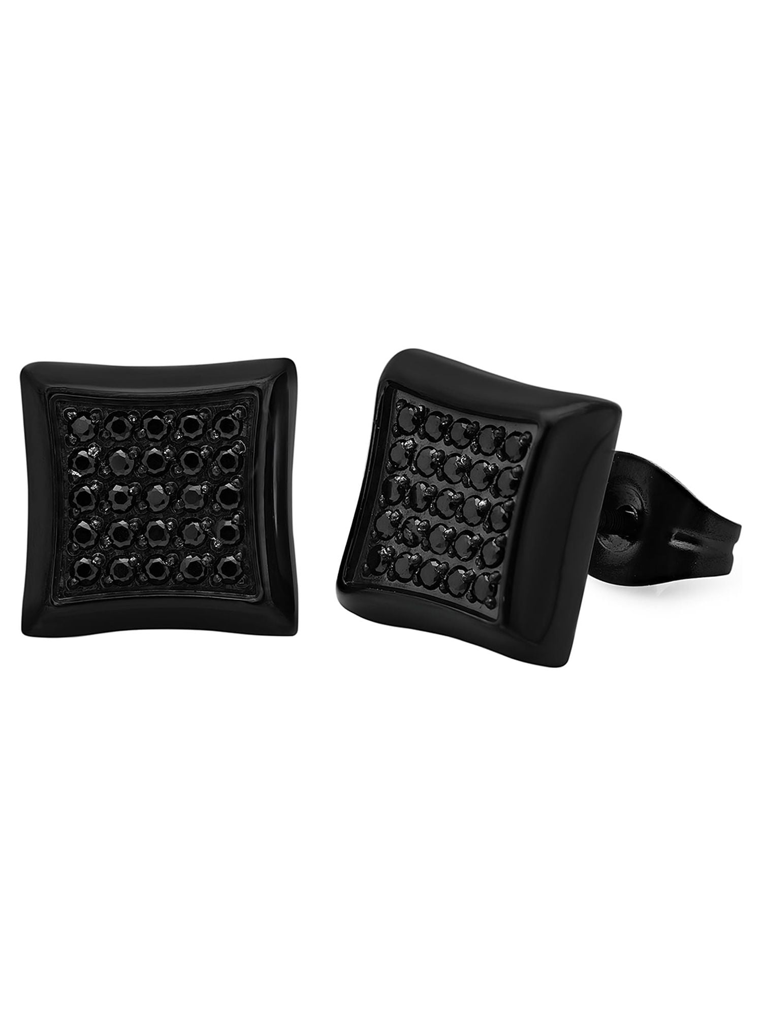 Brilliance Fine Jewelry Black CZ Earrings Stainless Steel 10.00mm Round ...