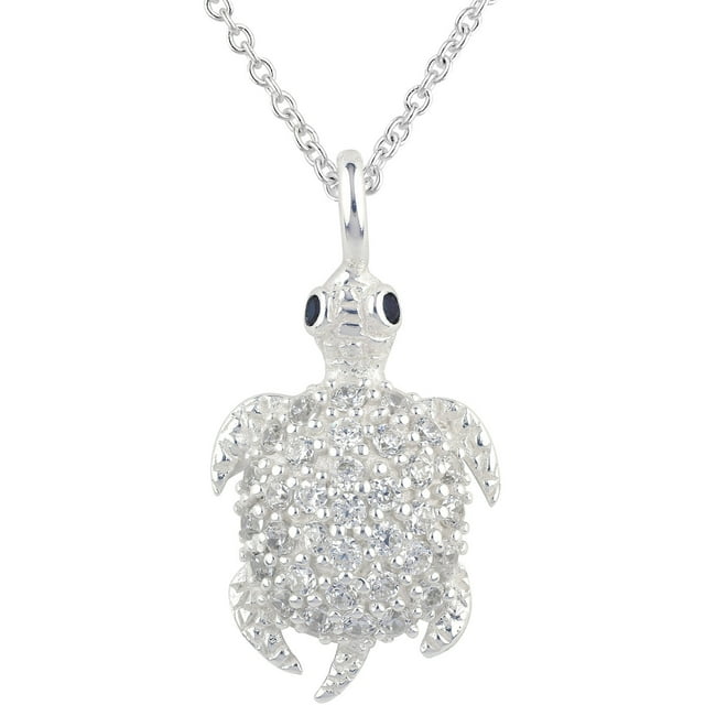 Brilliance Fine Jewelry Simulated Diamond Turtle Pendant in Sterling ...