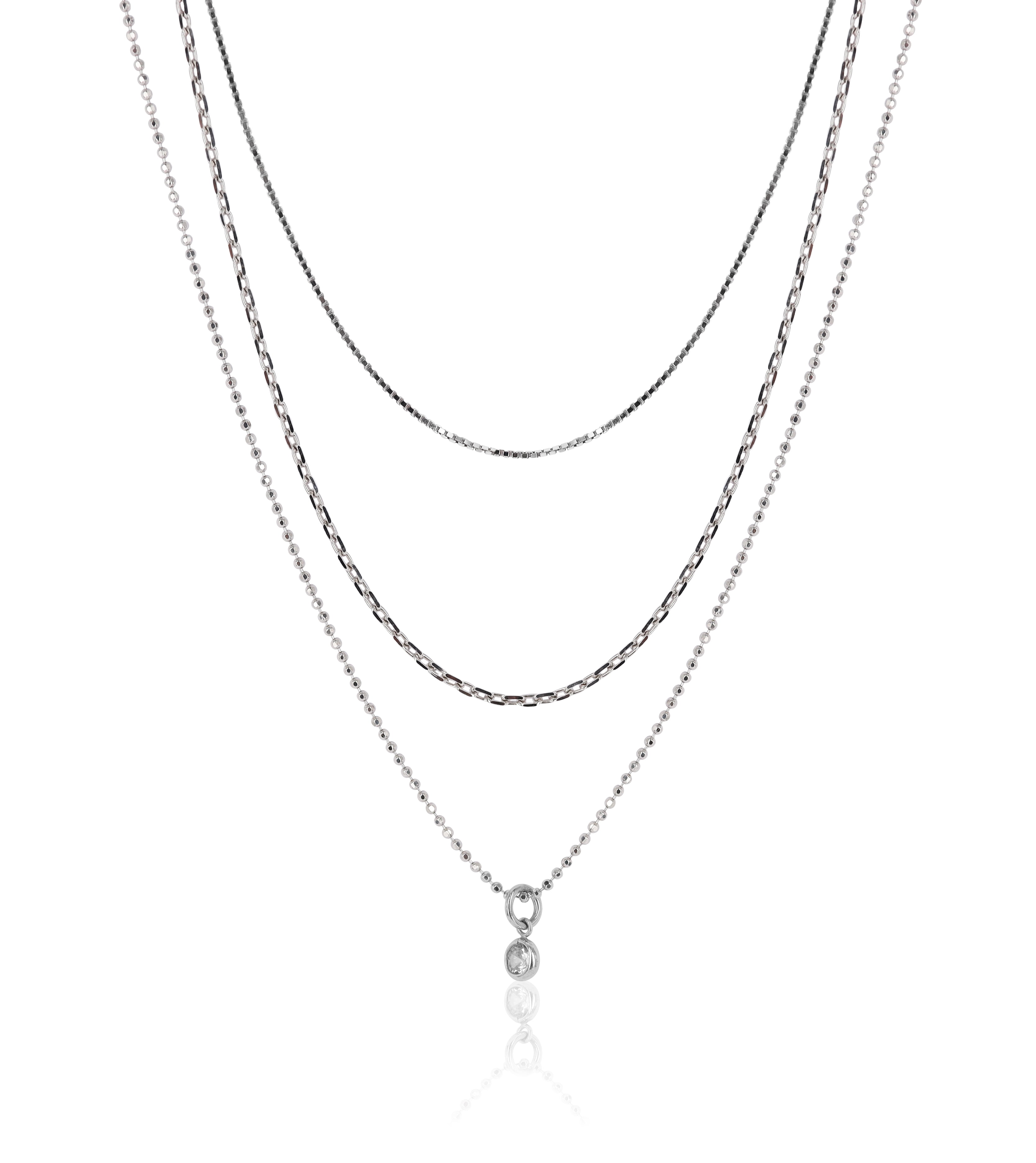Brilliance Fine Jewelry Sterling Silver 3 Layer CZ Charm Necklace Set ...