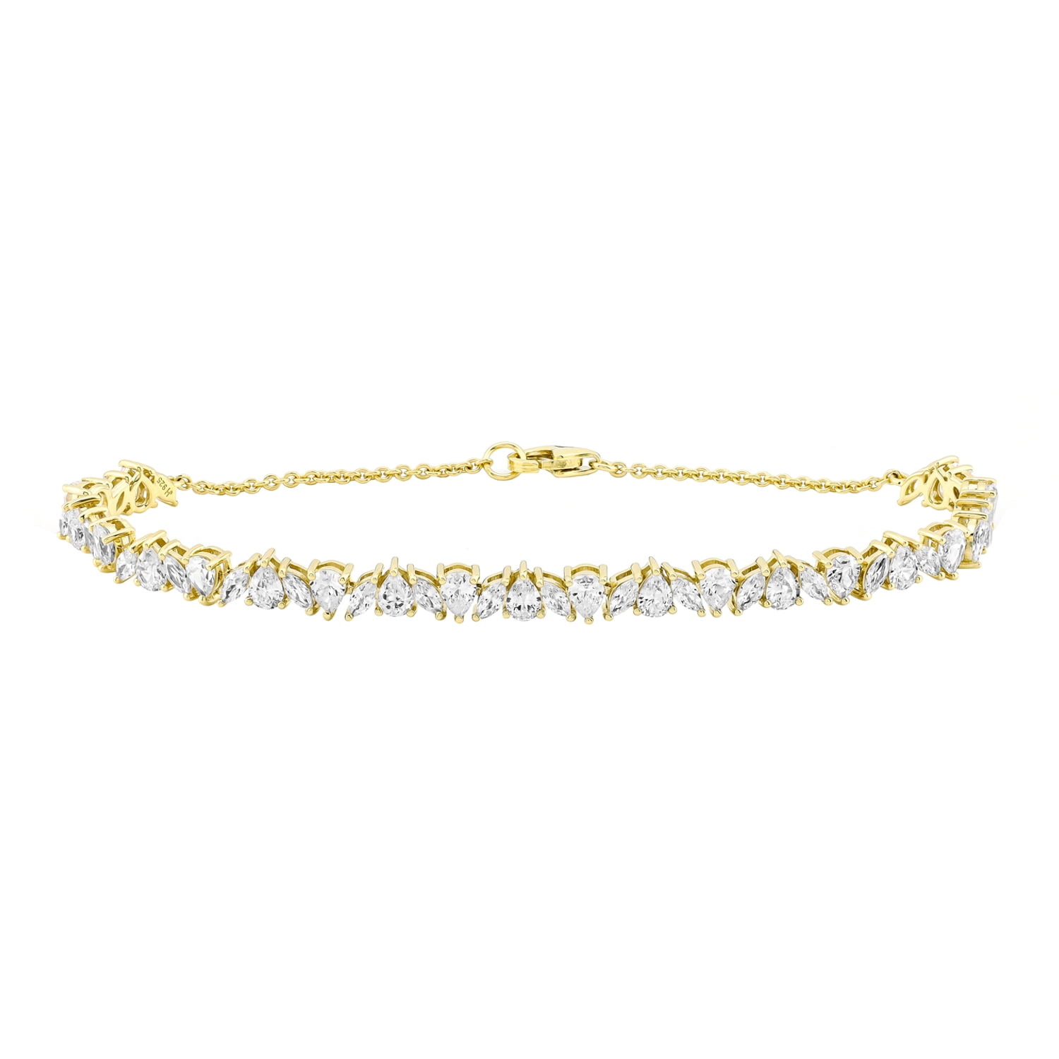 Brilliance Fine Jewelry Womens 14K Gold Plated .925 Sterling Silver Simulated Marquise and Pear White Diamond Bracelet 7.25 inch Women s Yellow