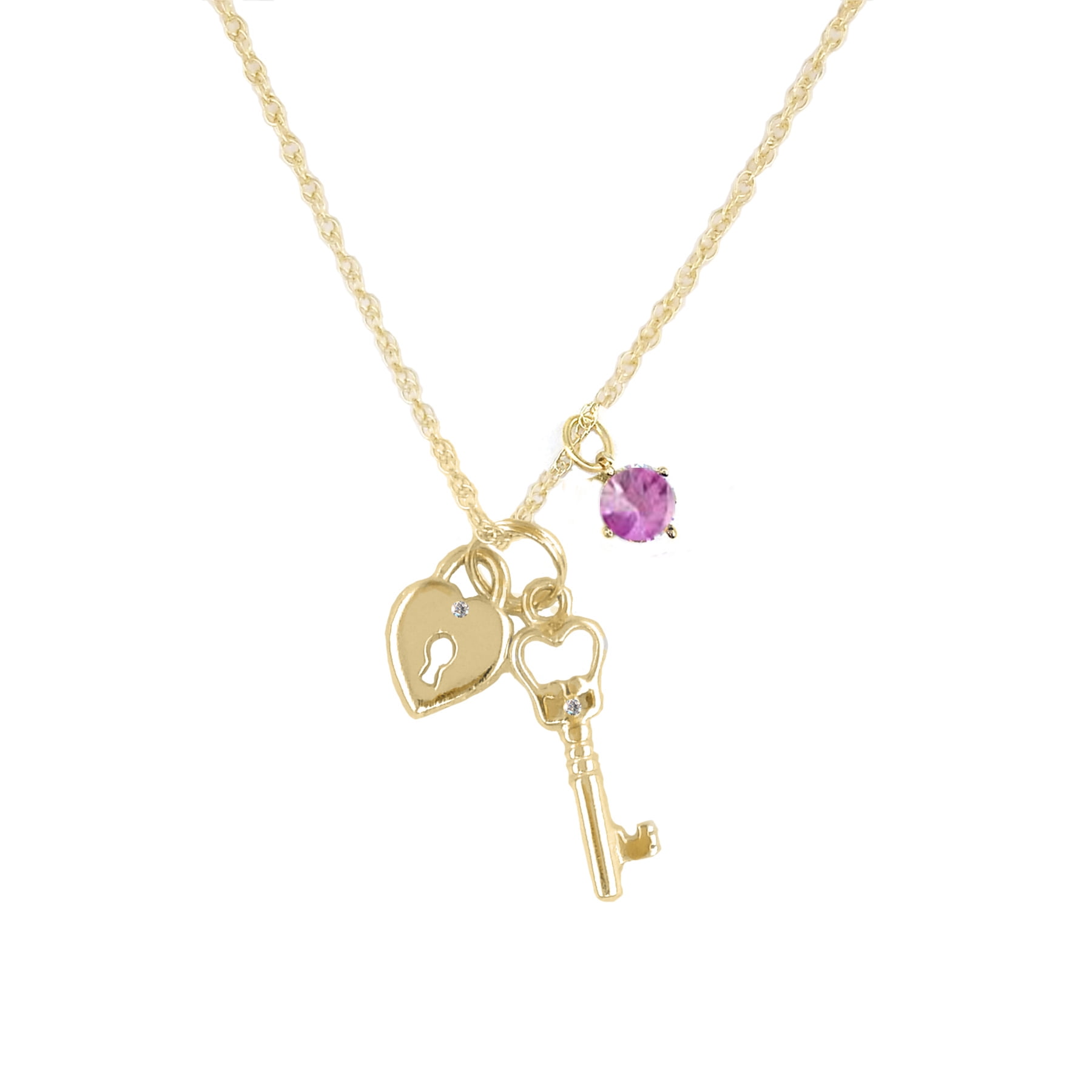 Brilliance Fine Jewelry Women's Simulated Diamond Key Necklace in 14KT ...