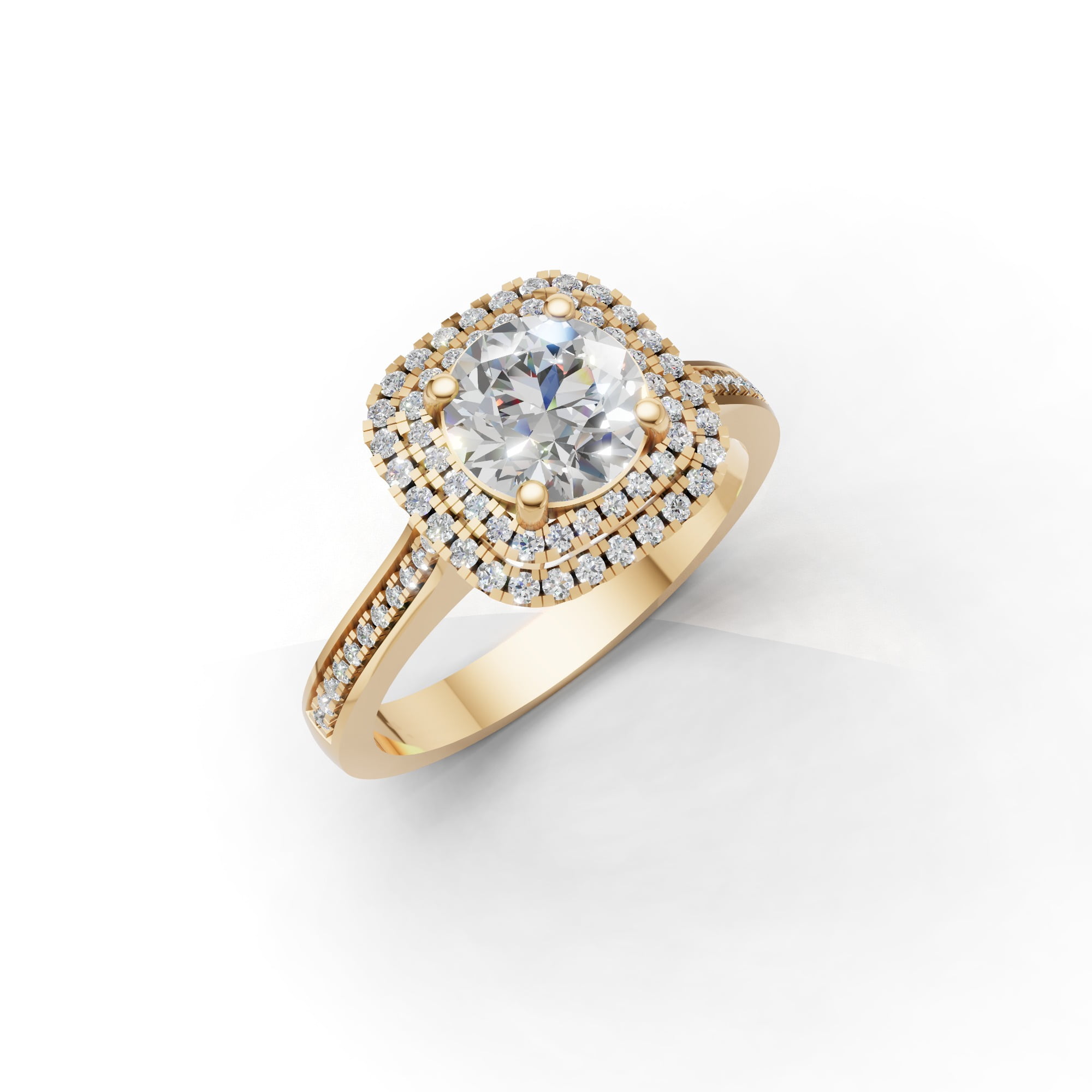 Brilliance Jewels Double Halo 14K Yellow Gold Plated Round Cut Cubic ...