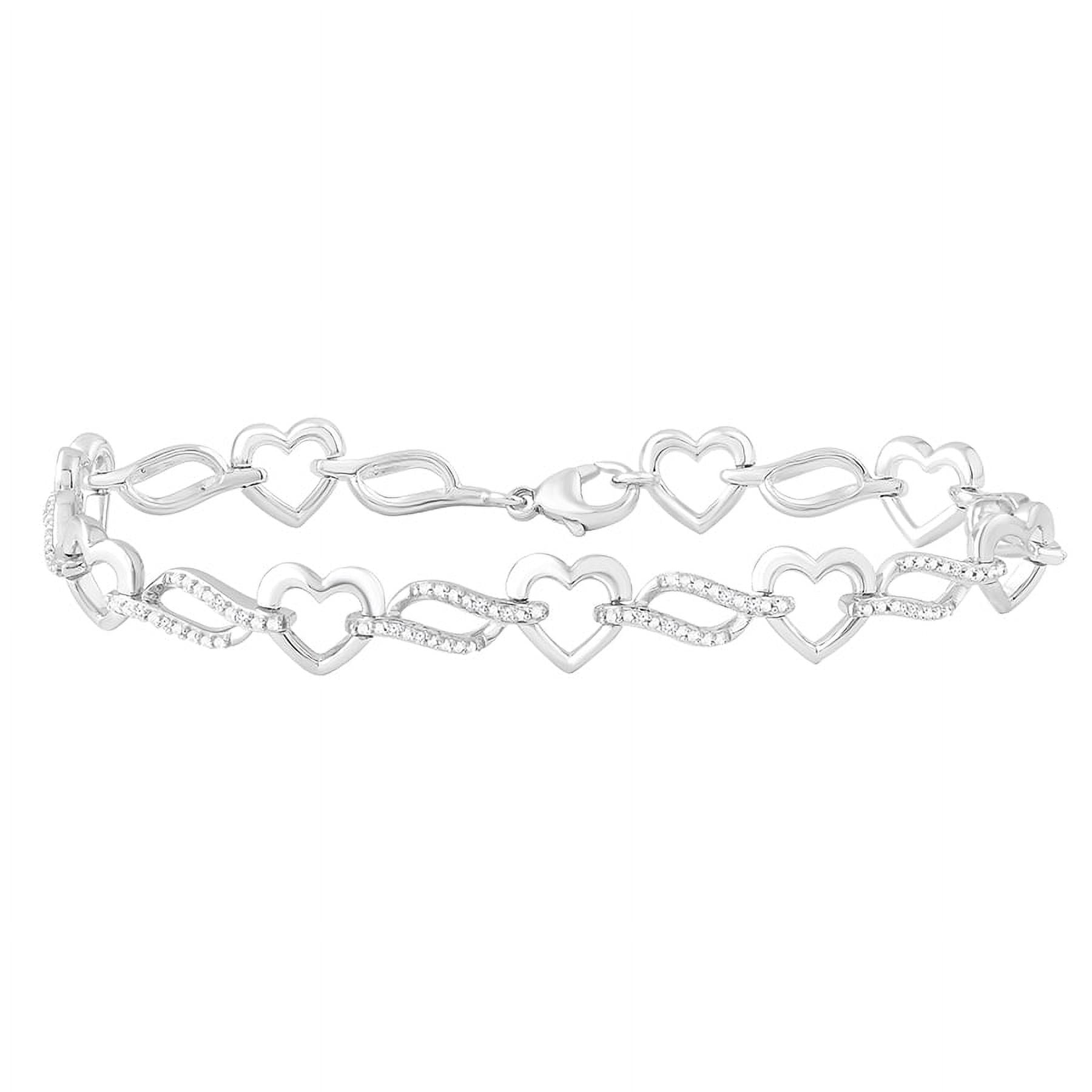 Brilliance Sterling Silver 1/10 CTTW Diamond Heart Shape Bracelet ...