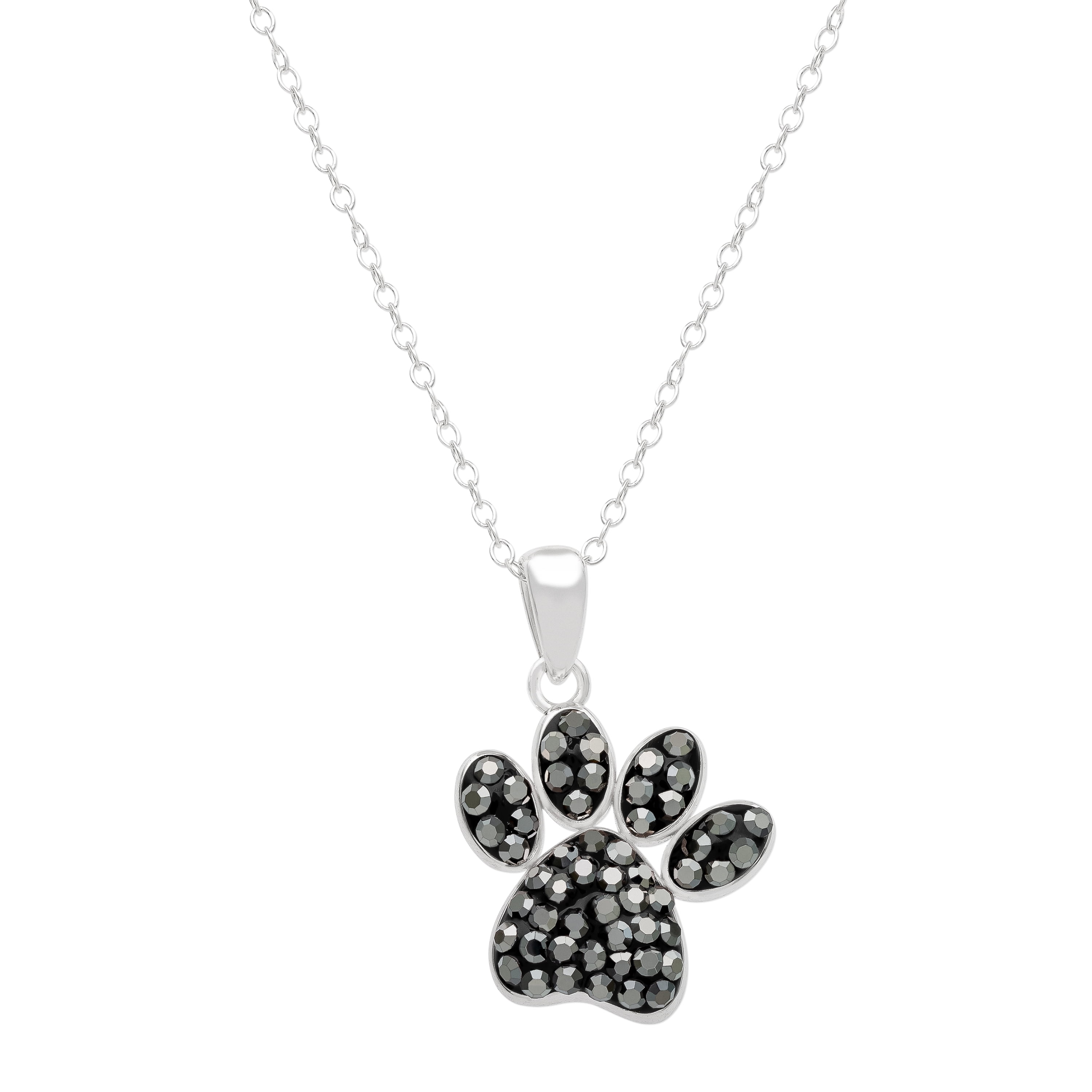 Brilliance Women's Silver-Plated Black Crystal Paw Pendant Necklace, 18 ...